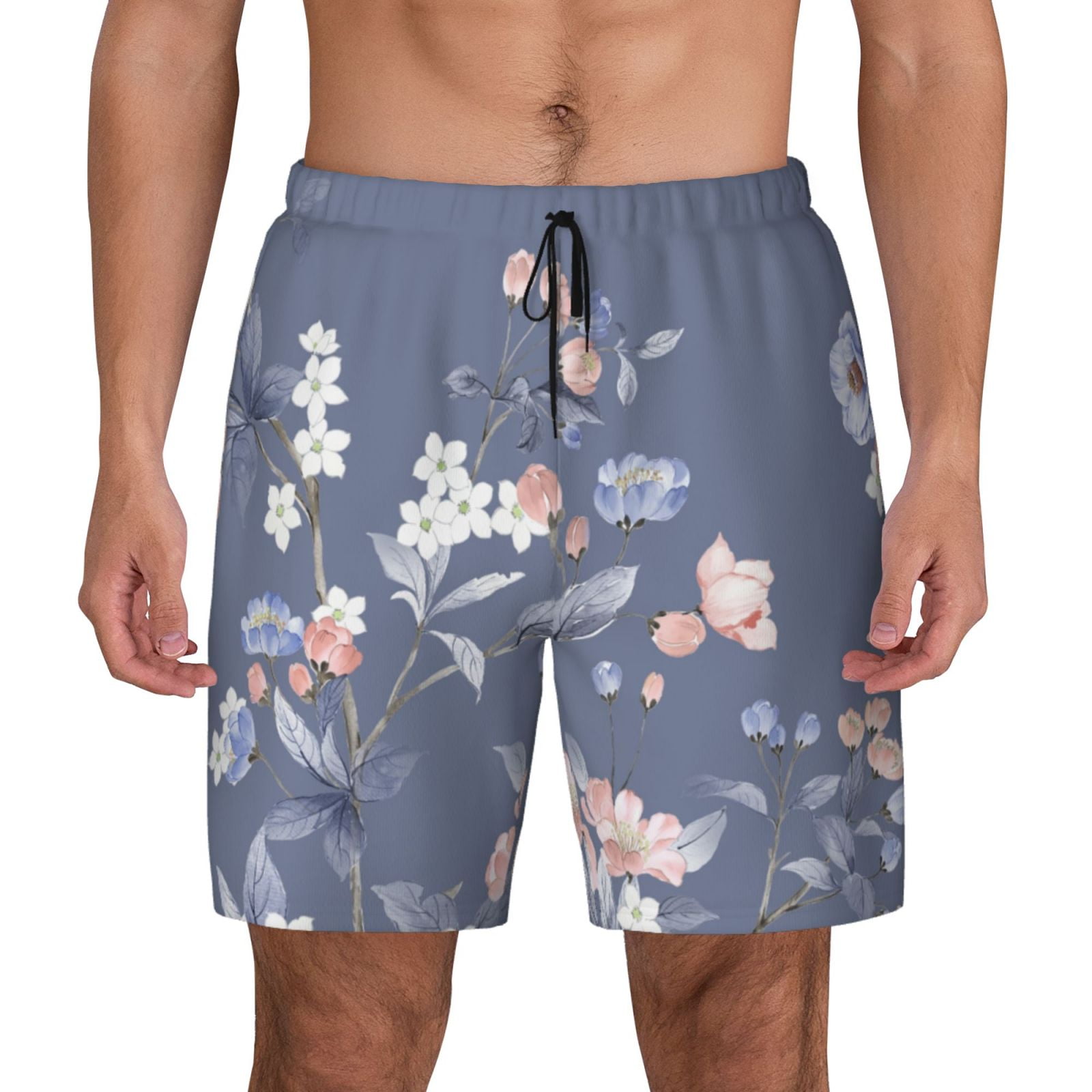 Haiem Watercolor Flowers Butterfly Mens Swim Trunks With Compression