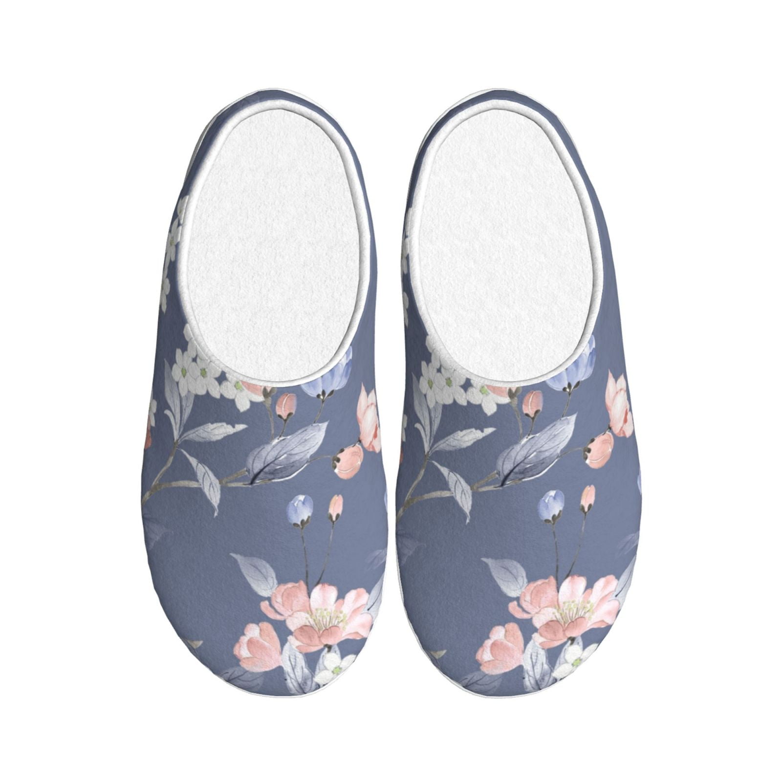 Haiem Watercolor Flowers Butterfly Print Women's Fuzzy Memory Foam House Slipper Cozy Home ...