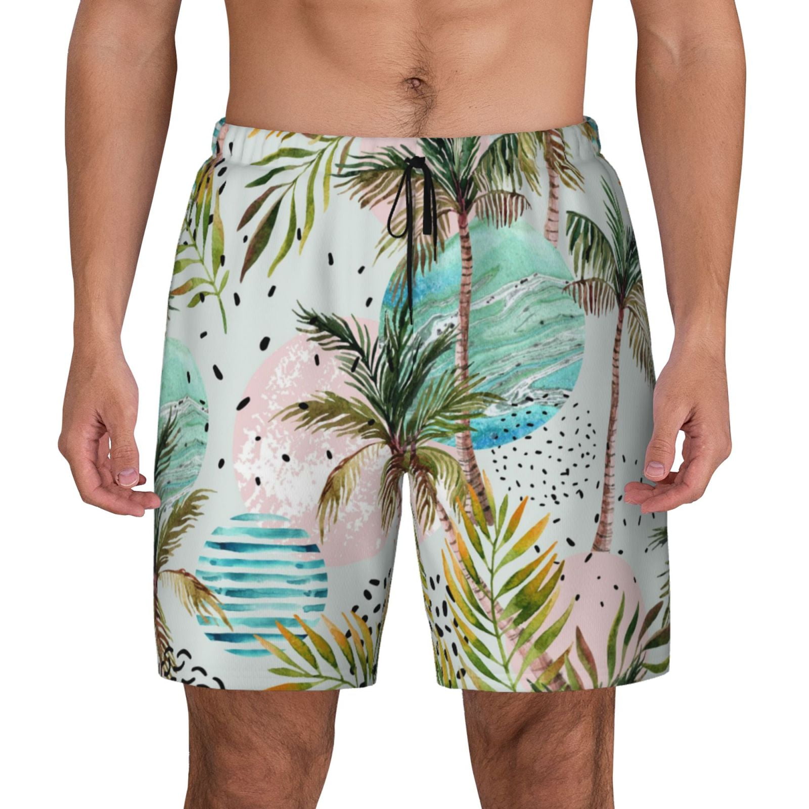 Haiem Watercolor Palm Tree Mens Swim Trunks with Compression Liner 2 in ...