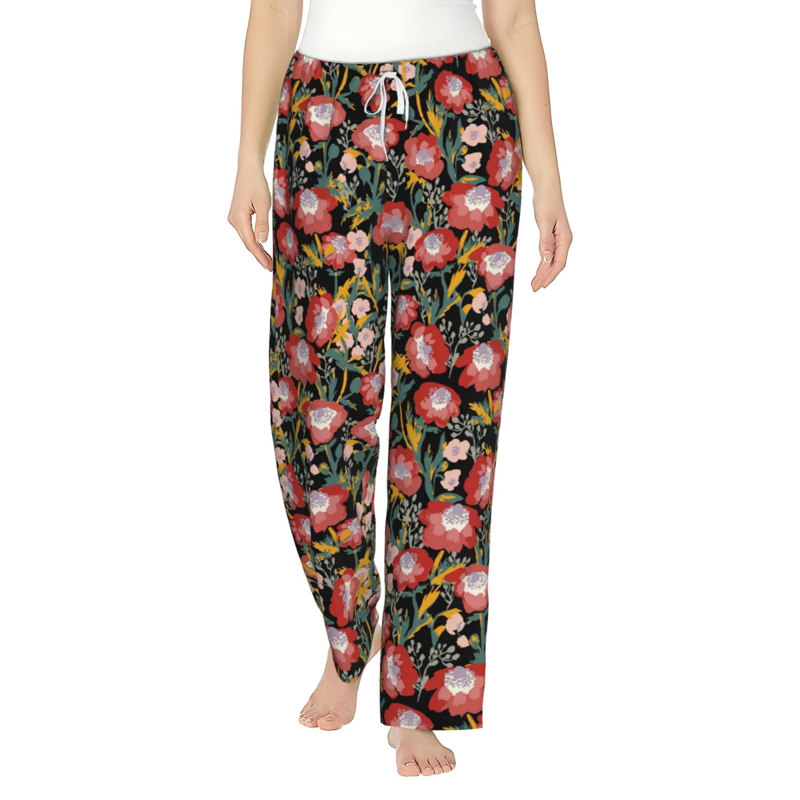 Haiem Watercolor Red Wildflowers Women's Pajama Pants Ultra Lightweight ...