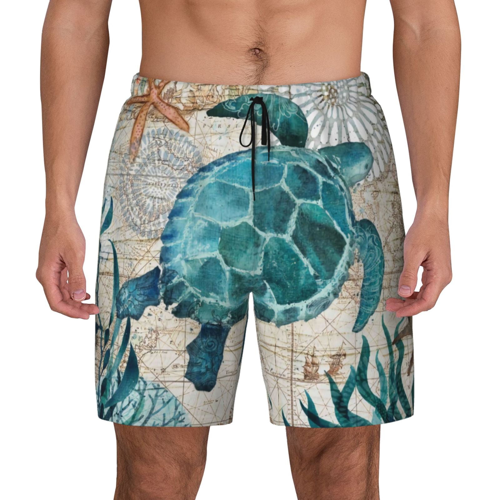 Haiem Watercolor Sea Turtle Mens Swim Trunks with Compression Liner 2 ...