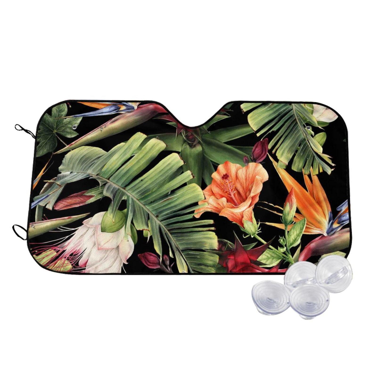 Haiem Watercolor Tropical Flowers Car Windshield Sun Shade - Blocks UV ...