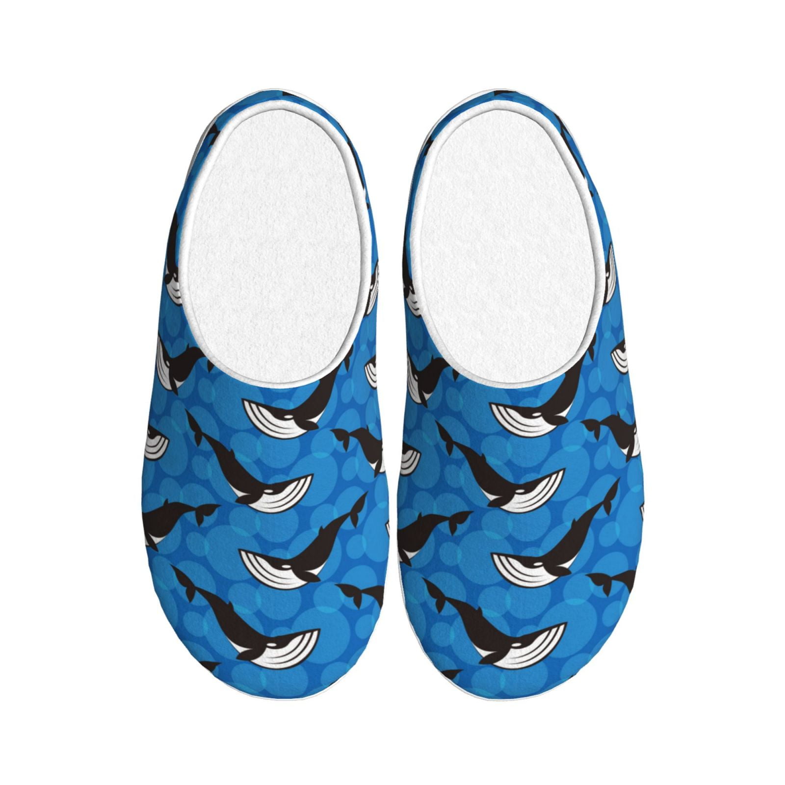 Haiem Whale And Sea Print Women's Fuzzy Memory Foam House Slipper Cozy ...