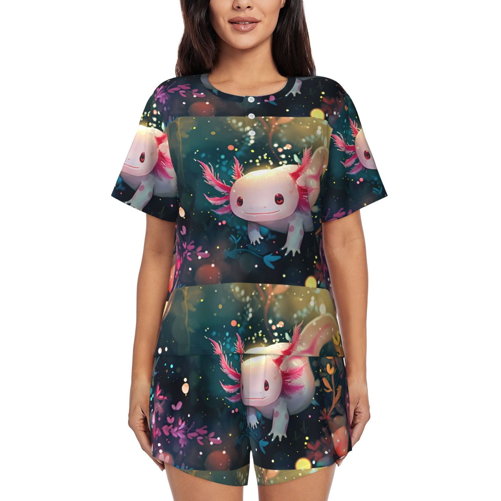 Haiem Whimsical Axolotl Fantasy Pattern Pajama Set for Women 2 Piece ...
