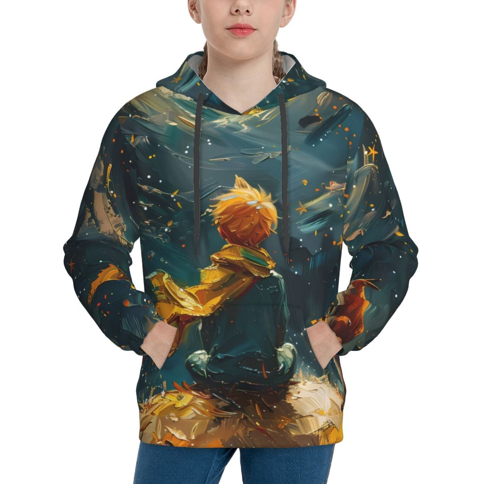 Haiem Whimsical Starry Night Scene Pattern Boys Hoodie, Youth Pullover ...