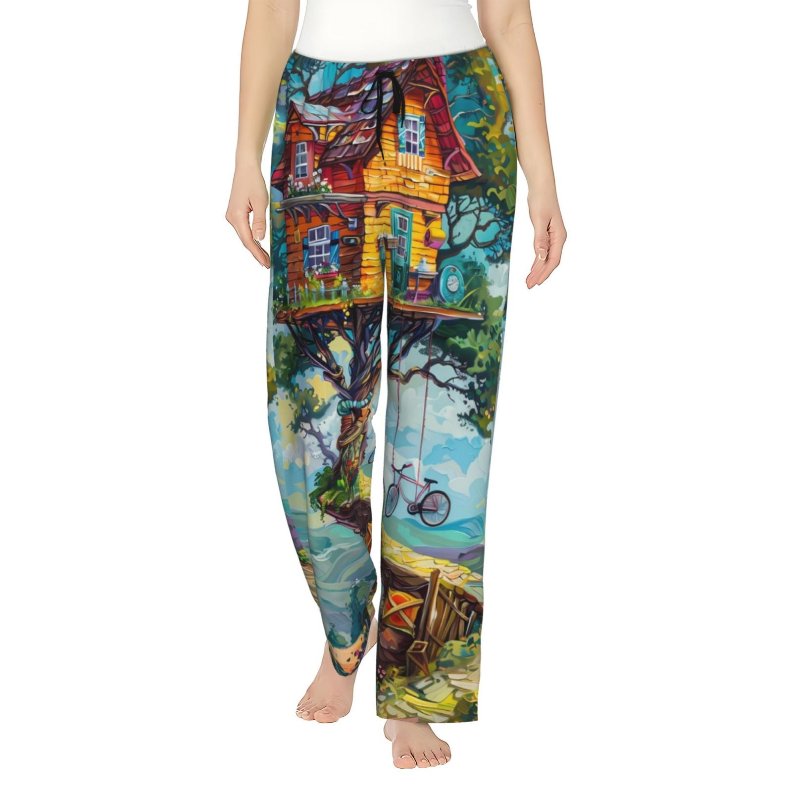 Haiem Whimsical Treehouse Painting Women's Pajama Pants Ultra ...