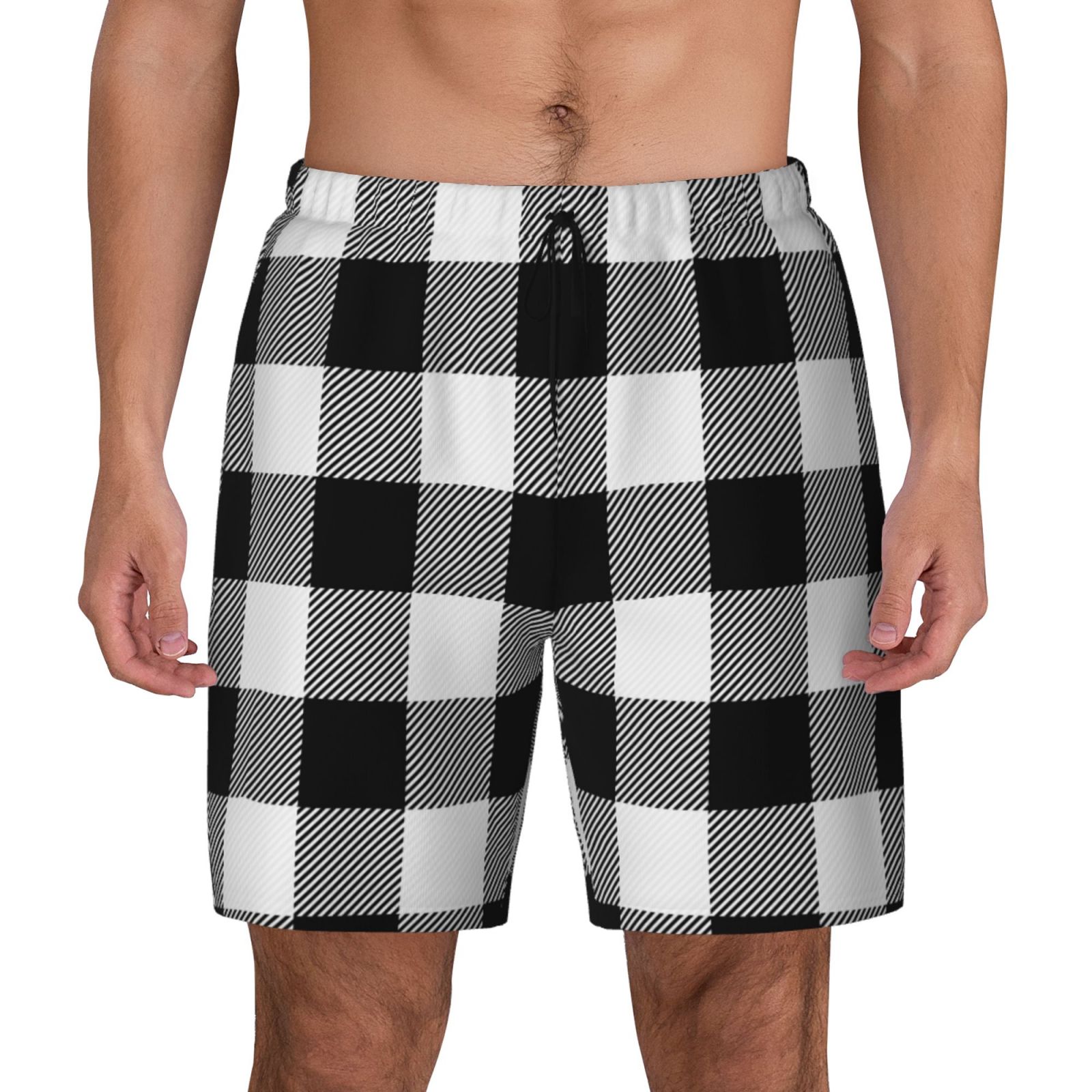 Haiem White And Black Plaid Mens Swim Trunks with Compression Liner 2 ...