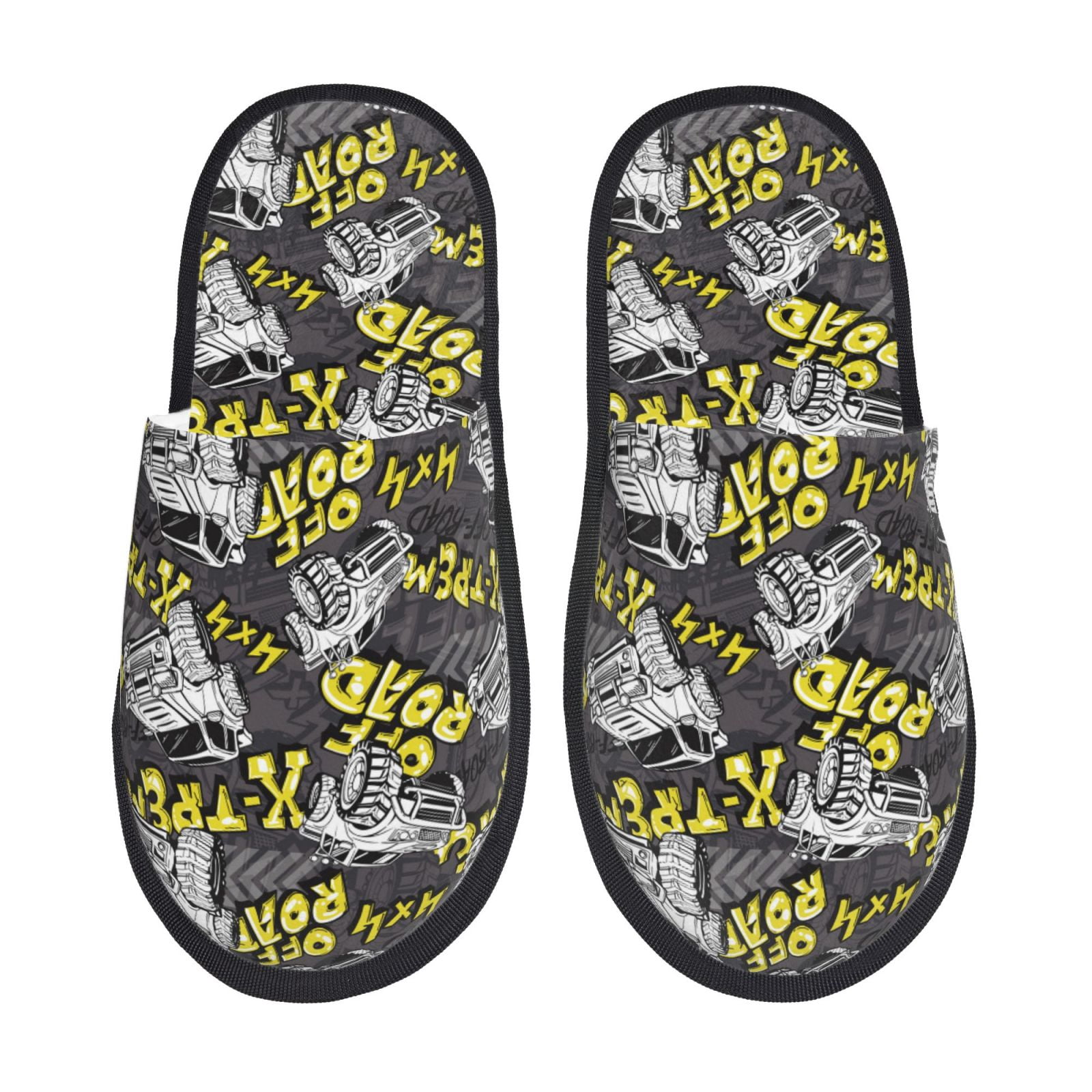 Haiem White Retro Off-Road Vehicle Print Fuzzy Slippers for Women Plush ...