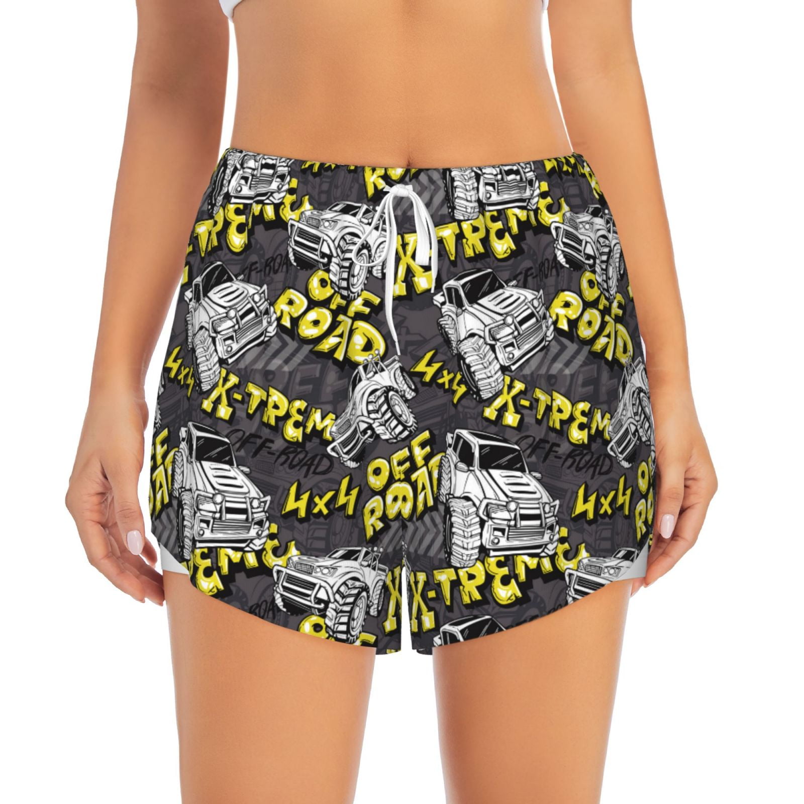 Haiem White Retro Off-Road Vehicle Women's 2 in 1 Running Shorts ...