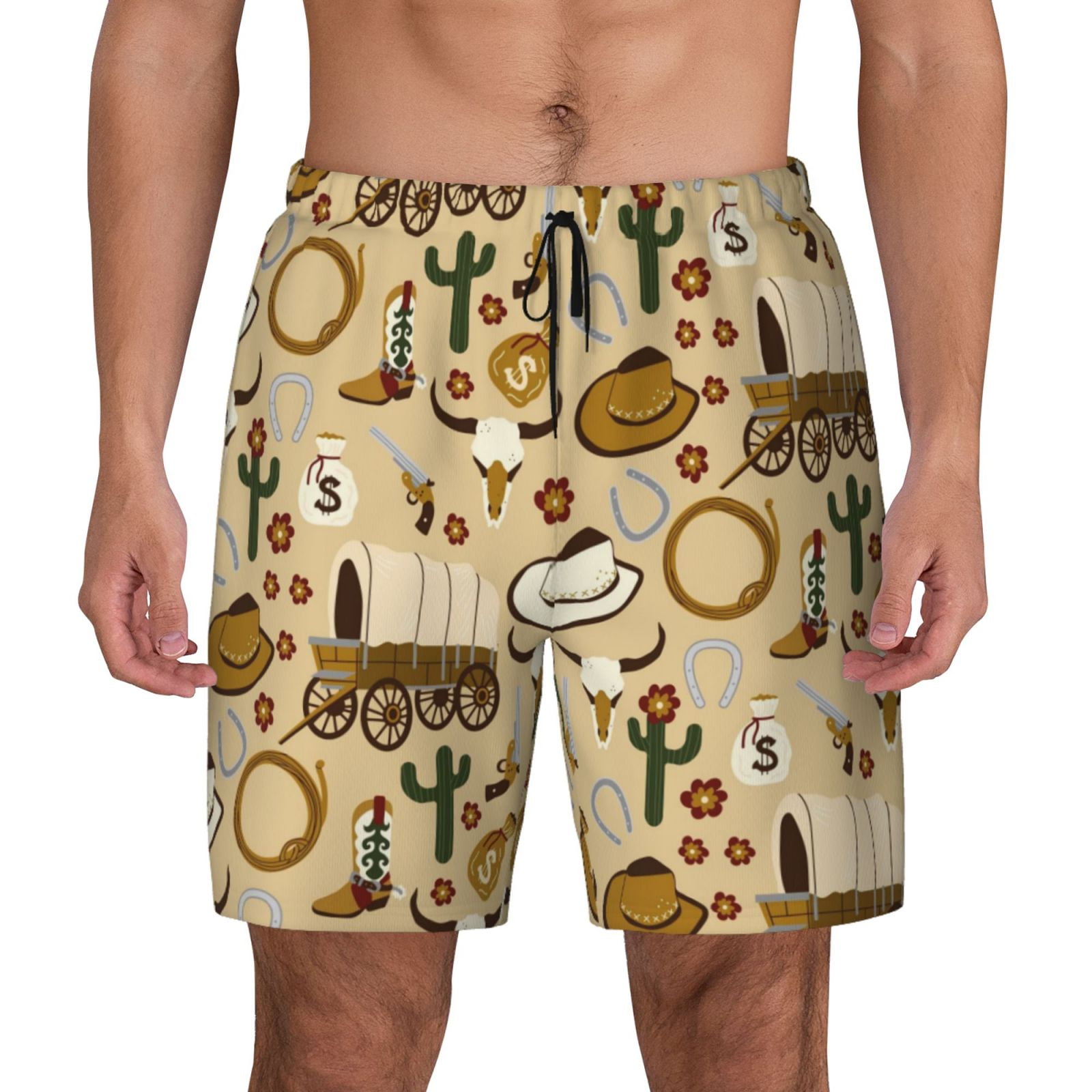 Haiem Wild West Cowboy Mens Swim Trunks with Compression Liner 2 in 1 ...