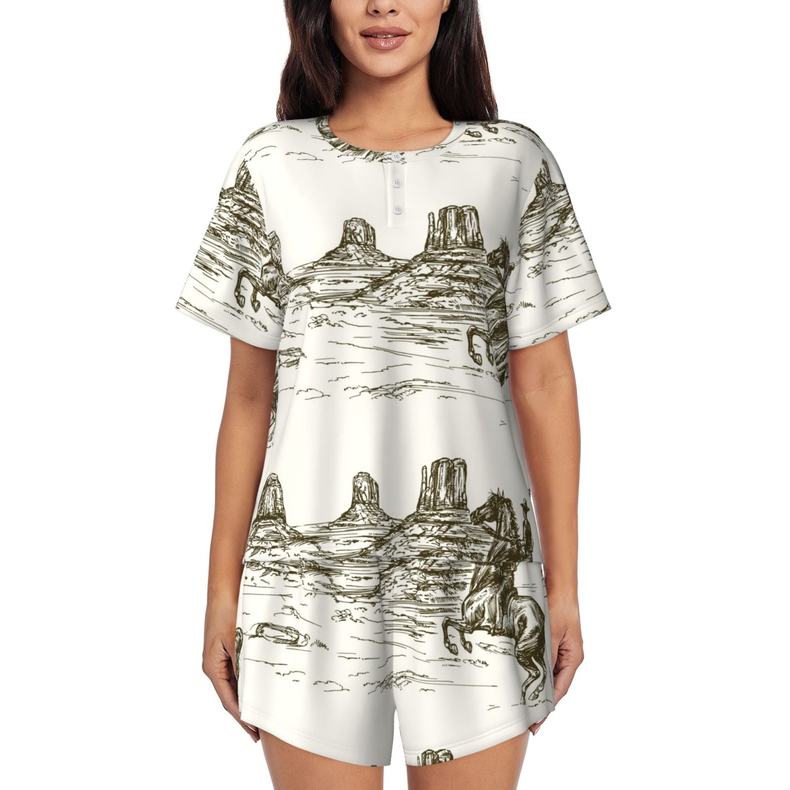 Haiem Wild West Desert With Cowboy Pattern Pajama Set for Women 2 Piece ...