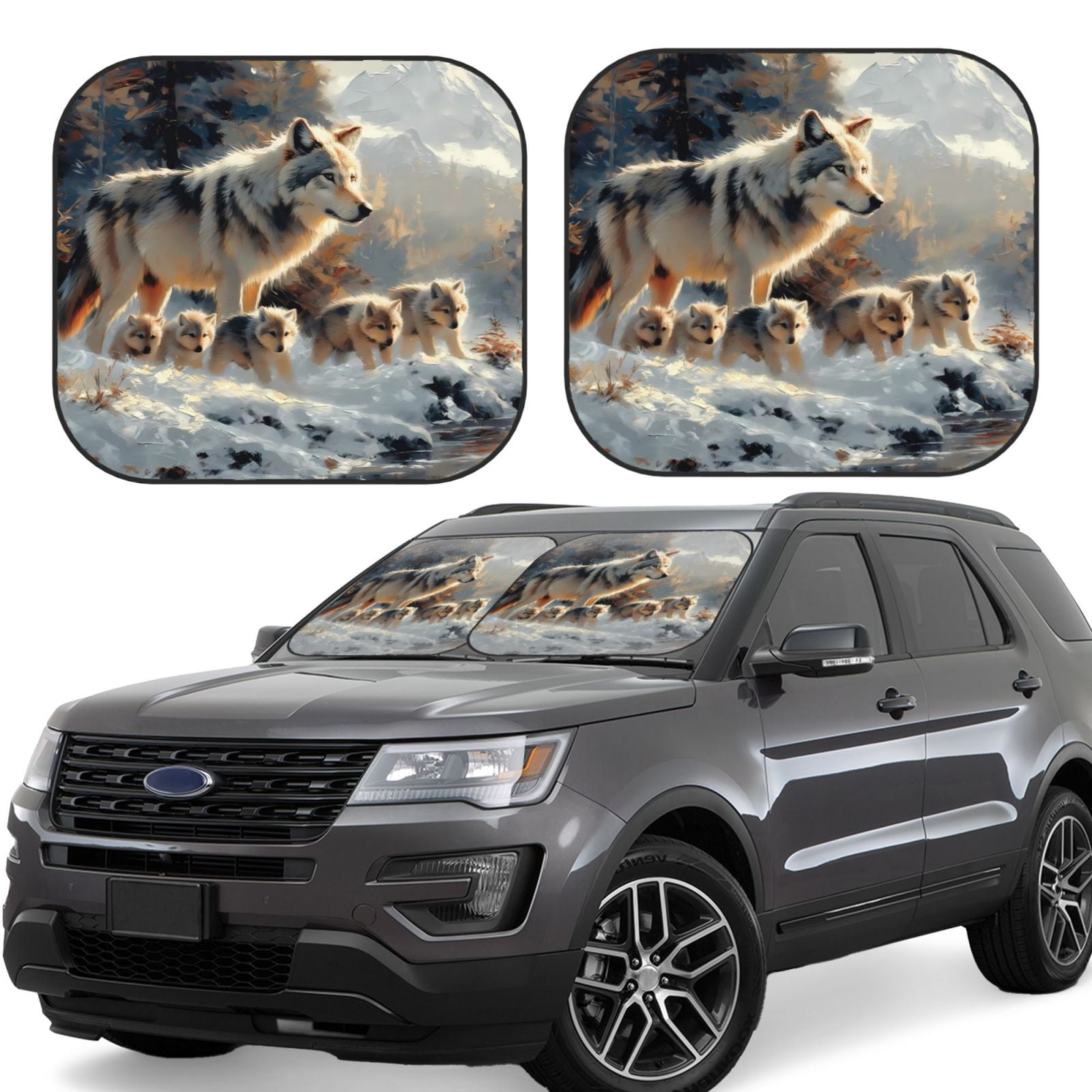 Haiem Wolf Family Winter Wonderland Car Windshield Sun Shade (2 Pieces ...