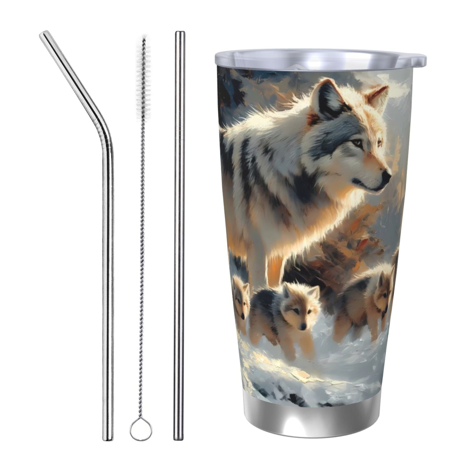 Haiem Wolf Family Winter Wonderland Printed 20oz Straight Skinny Car ...