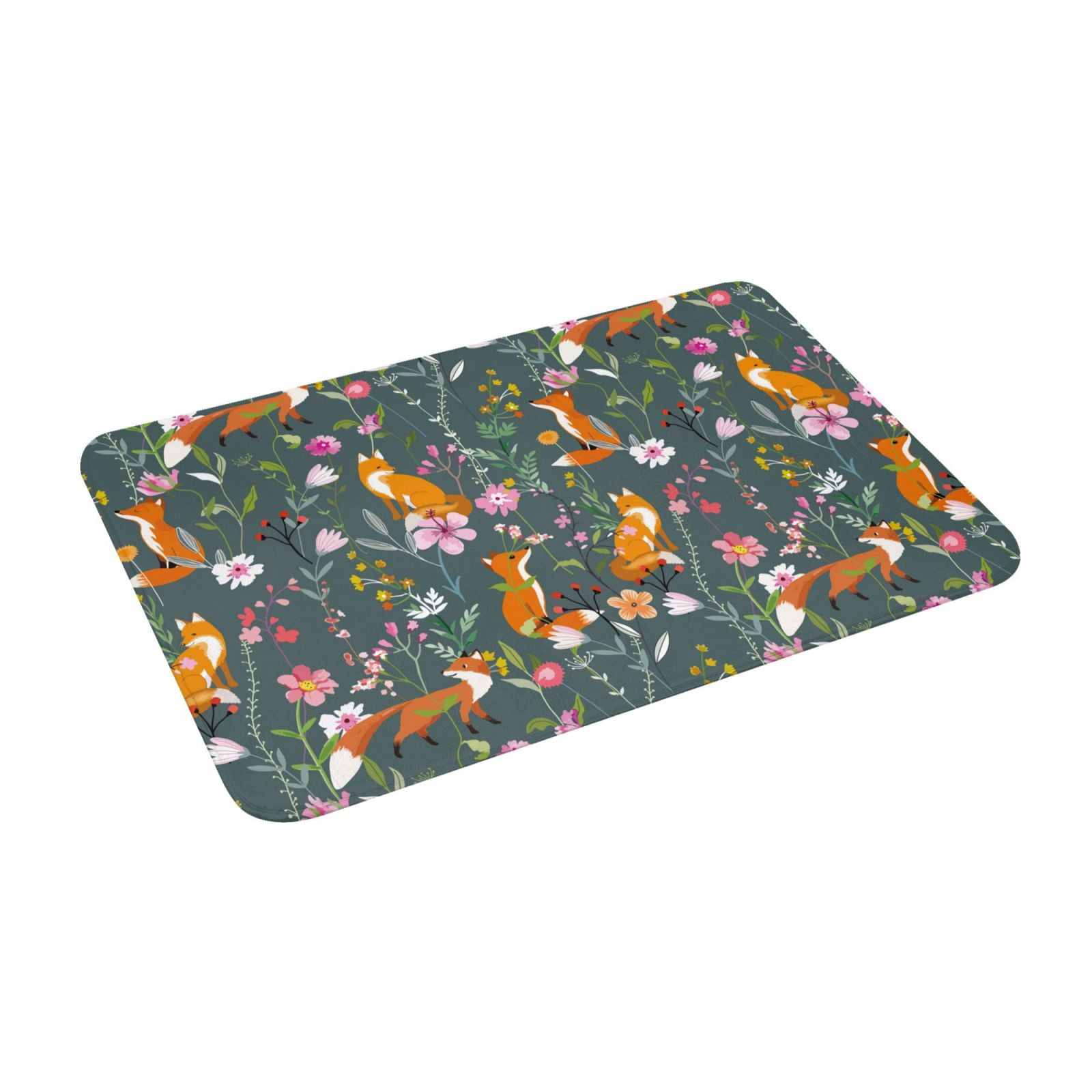 Haiem Wolf Fox In Flower Forest Front Door Mat Indoor Outdoor Entrance ...