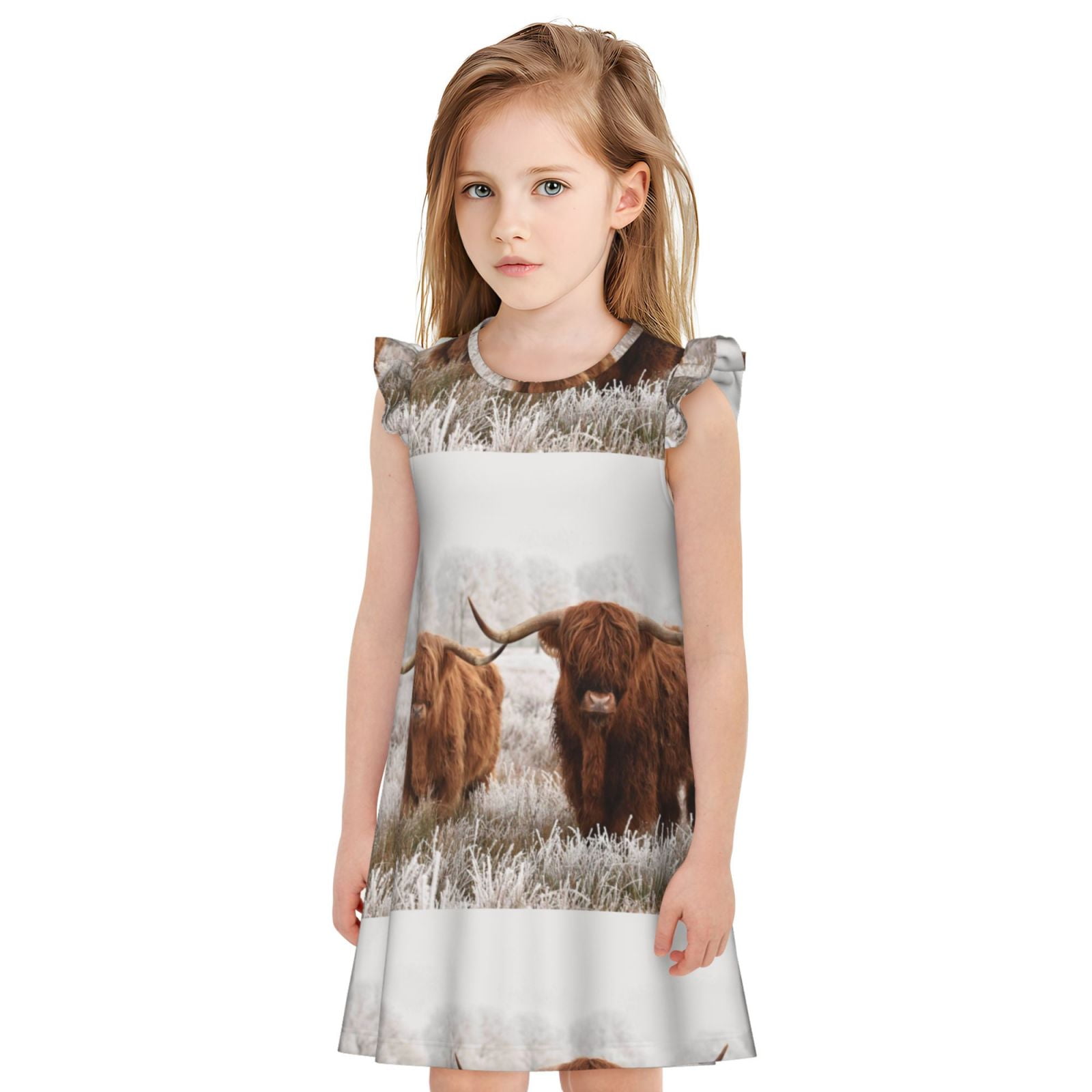 Haiem Yak Printed Girls Nightgowns Sleepwear Short Sleeve Pajama Dress ...