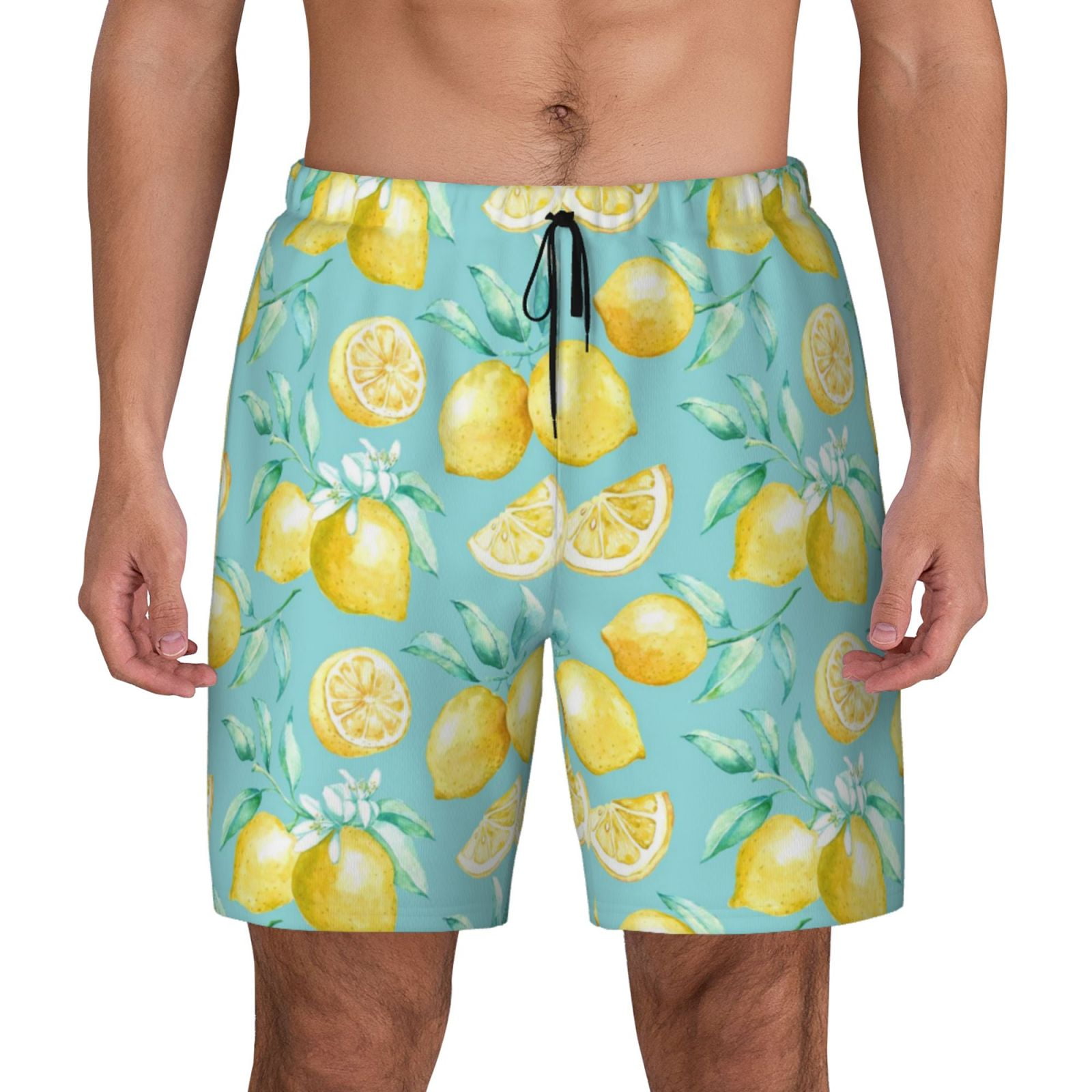 Haiem Yellow Lemon Mens Swim Trunks with Compression Liner 2 in 1 ...