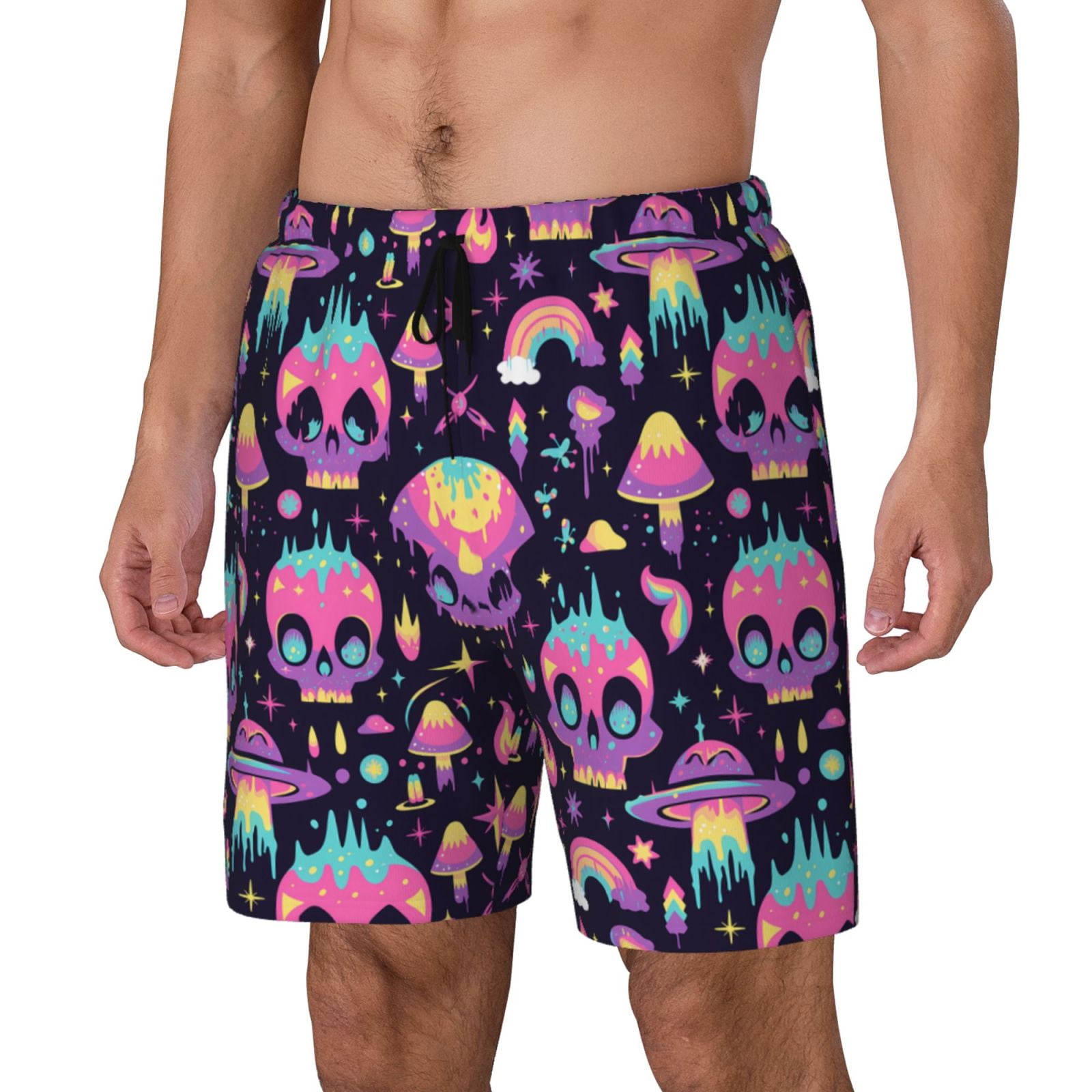 Haiem cartoon Skull rainbow space Mens Swim Trunks with Compression ...