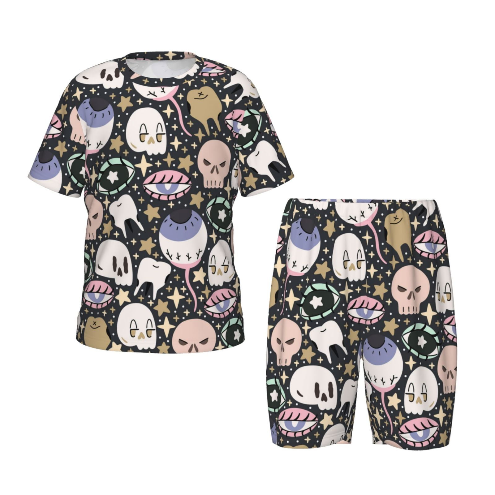 Haiem cartoon cute Skull star Pattern Kids’ Breathable Pajama Set – Short-Sleeved Cotton PJs ...