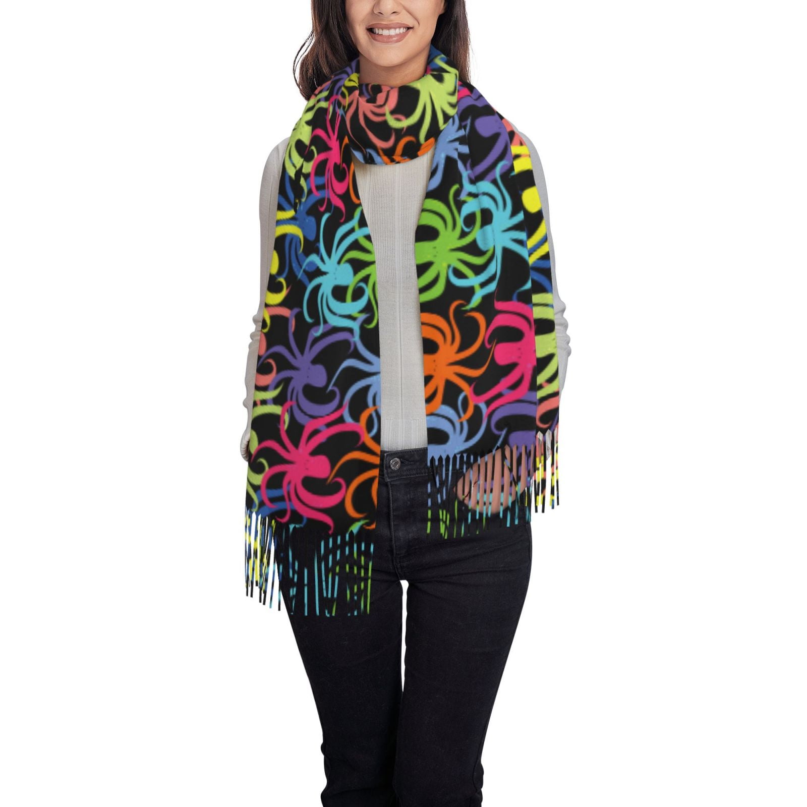 Haiem cartoon octopus Pattern Women's Long Blanket Scarf Chunky ...