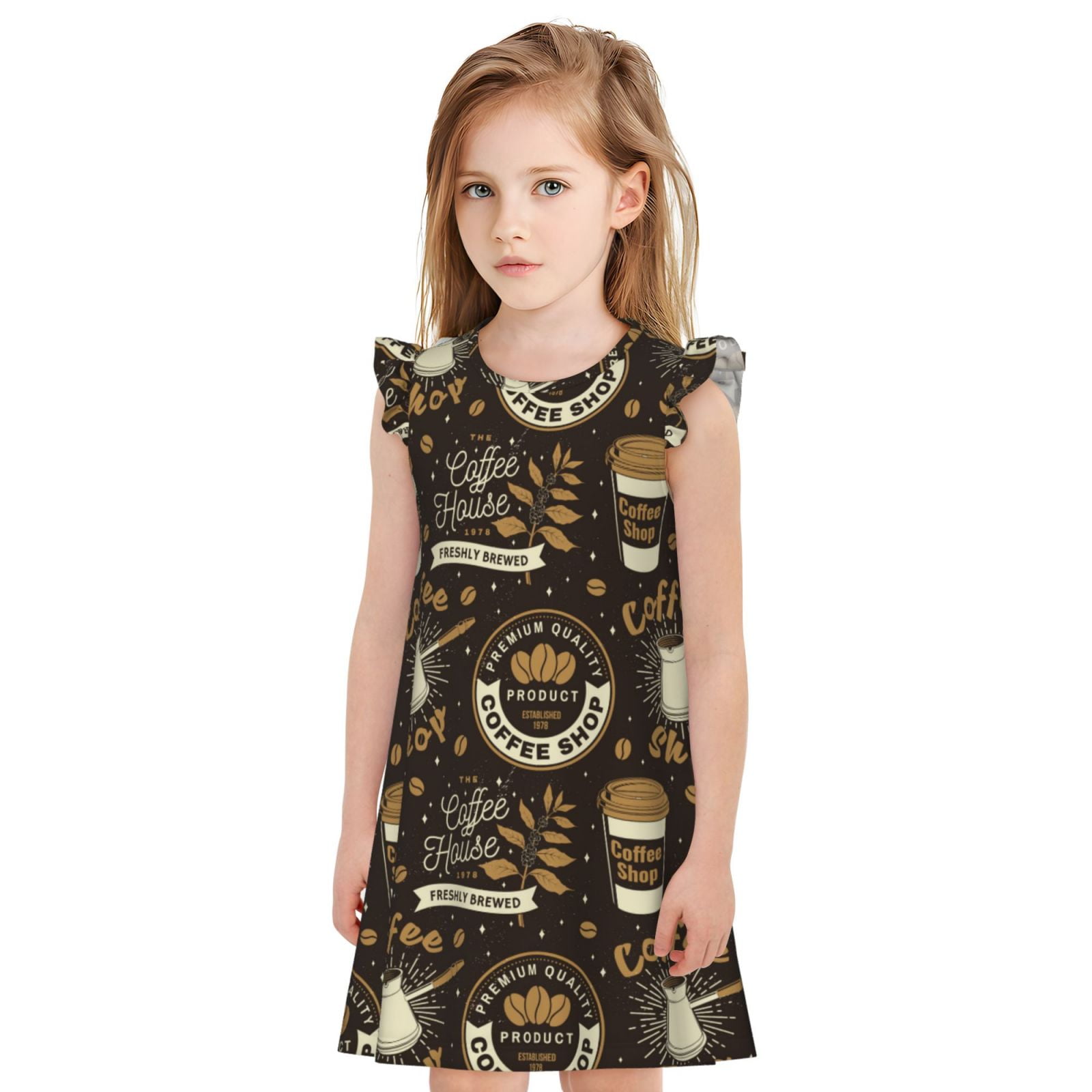 Haiem coffee shop house Printed Girls Nightgowns Sleepwear Short Sleeve ...