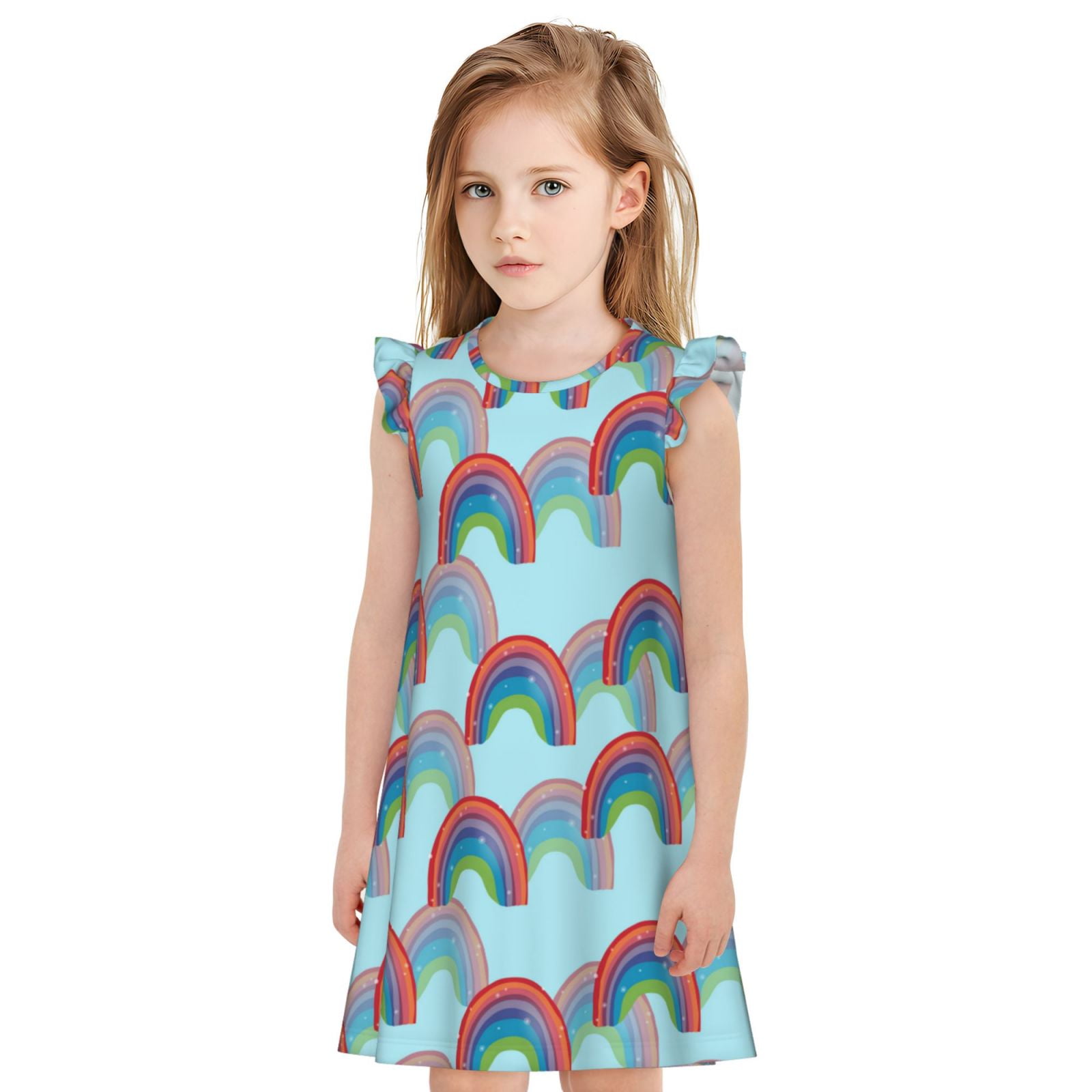 Haiem colorful rainbow Printed Girls Nightgowns Sleepwear Short Sleeve ...