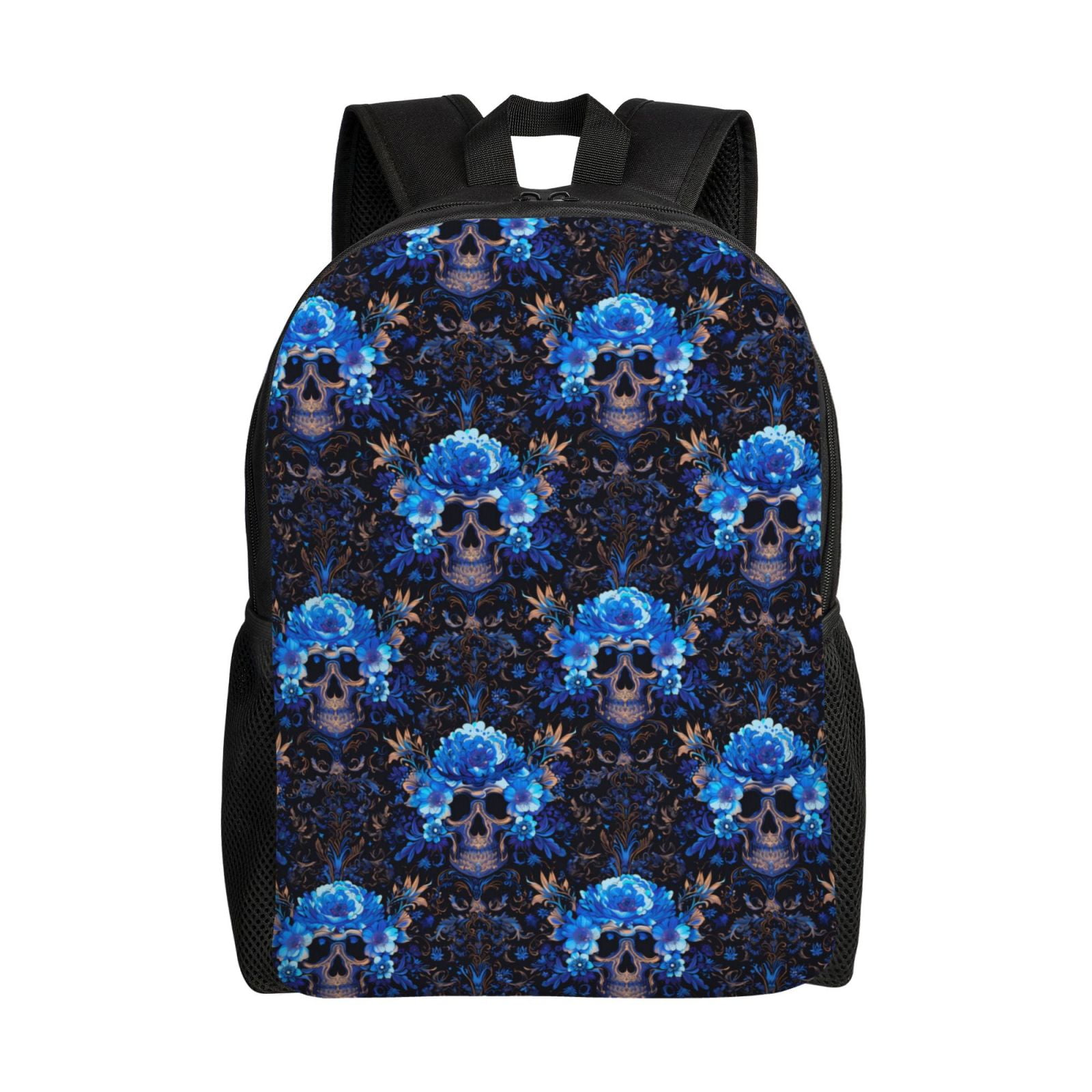 Haiem cool blue flower Skull Backpack - Stylish and Durable 15-inch ...