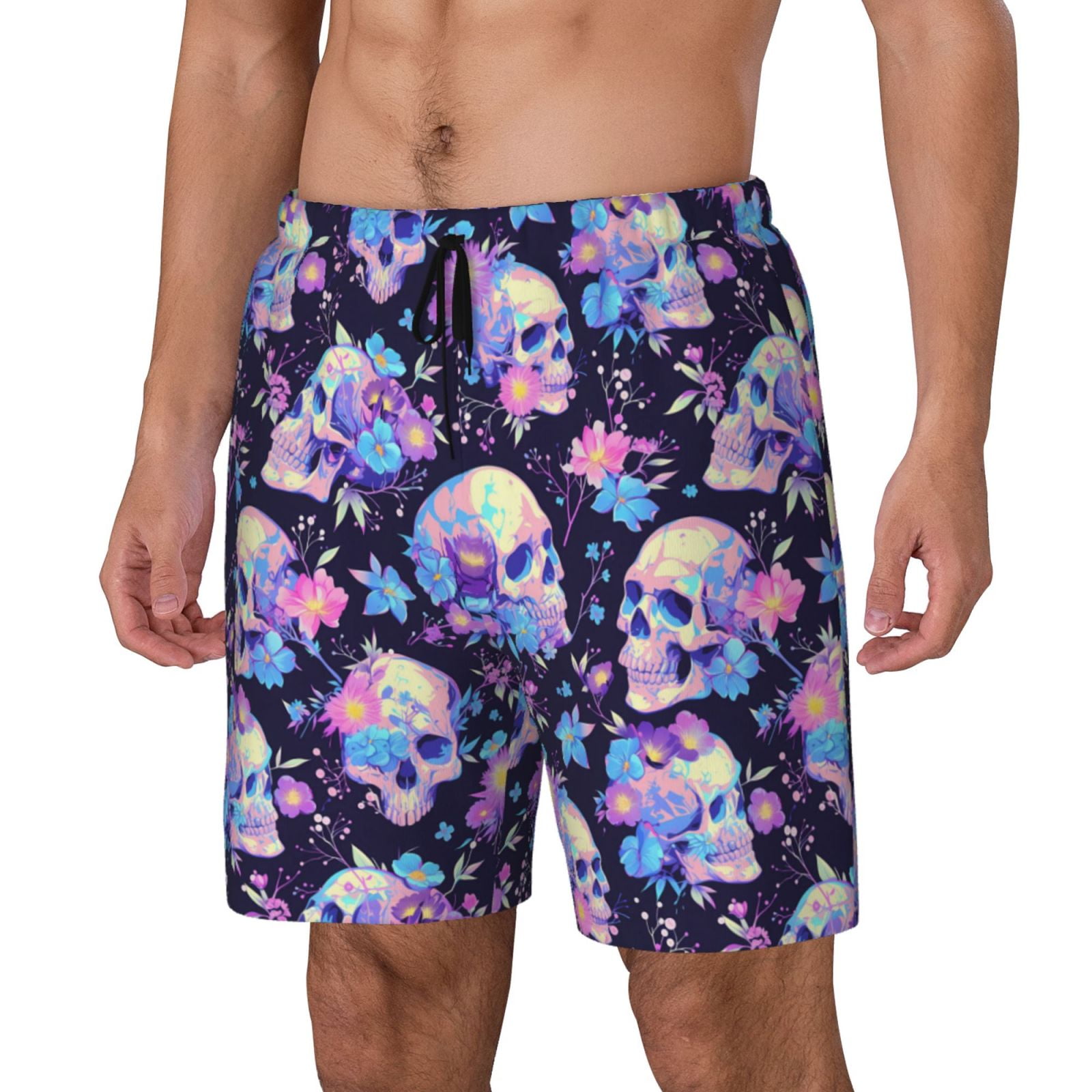 Haiem cool flower Skull Mens Swim Trunks with Compression Liner 2 in 1 ...