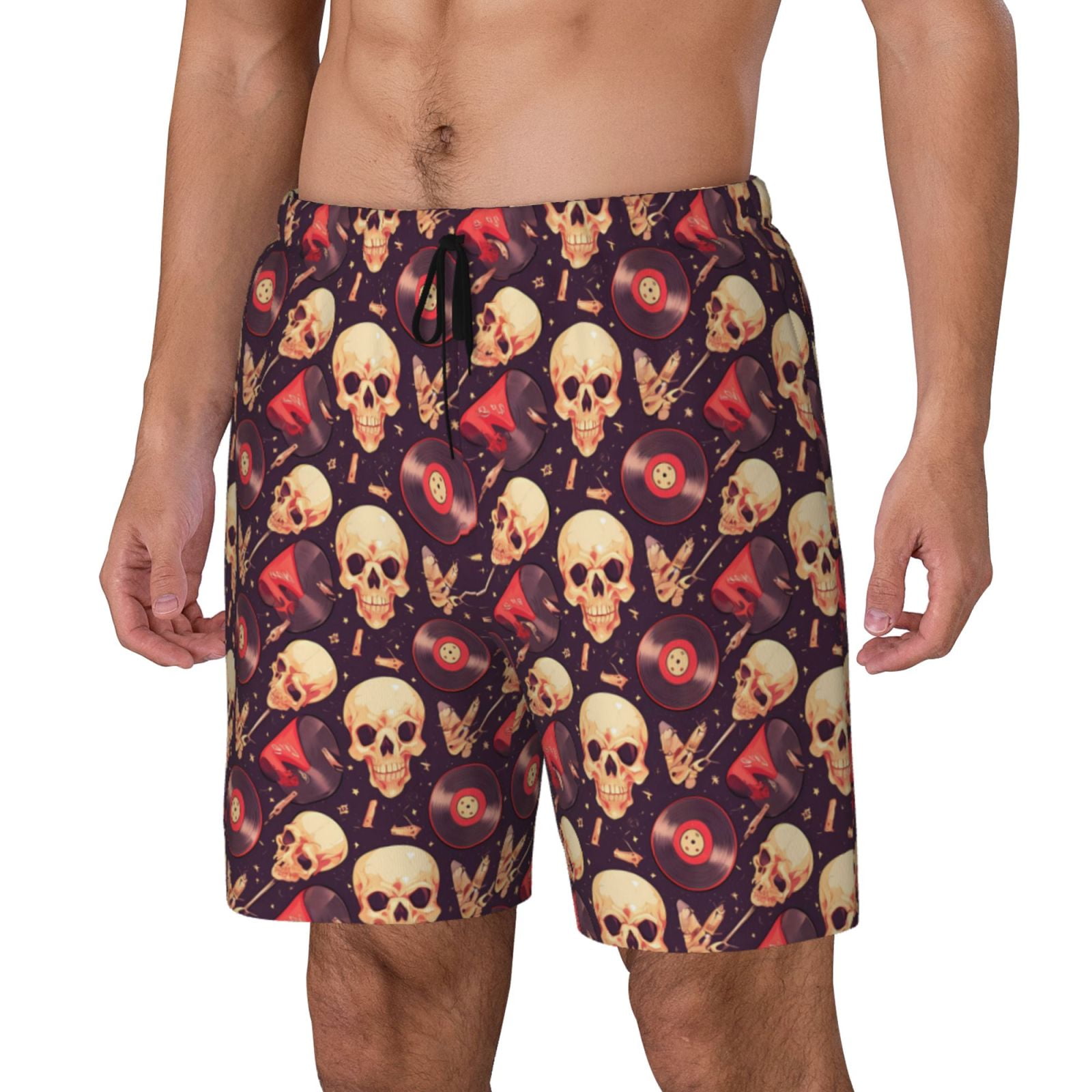 Haiem cool rock Skull record Mens Swim Trunks with Compression Liner 2 ...