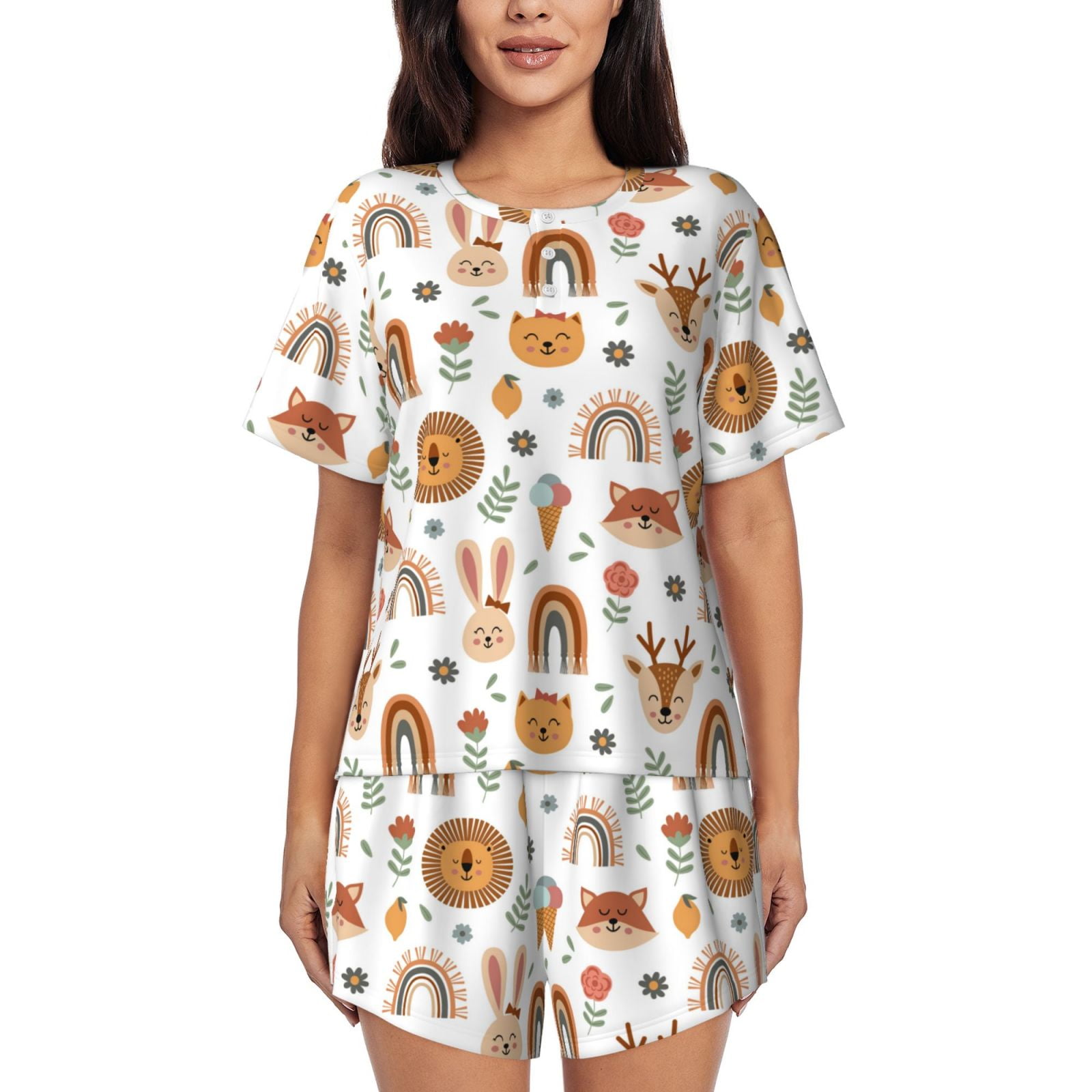 Haiem cute Rainbow Animal Pattern Pajama Set for Women 2 Piece Lounge ...