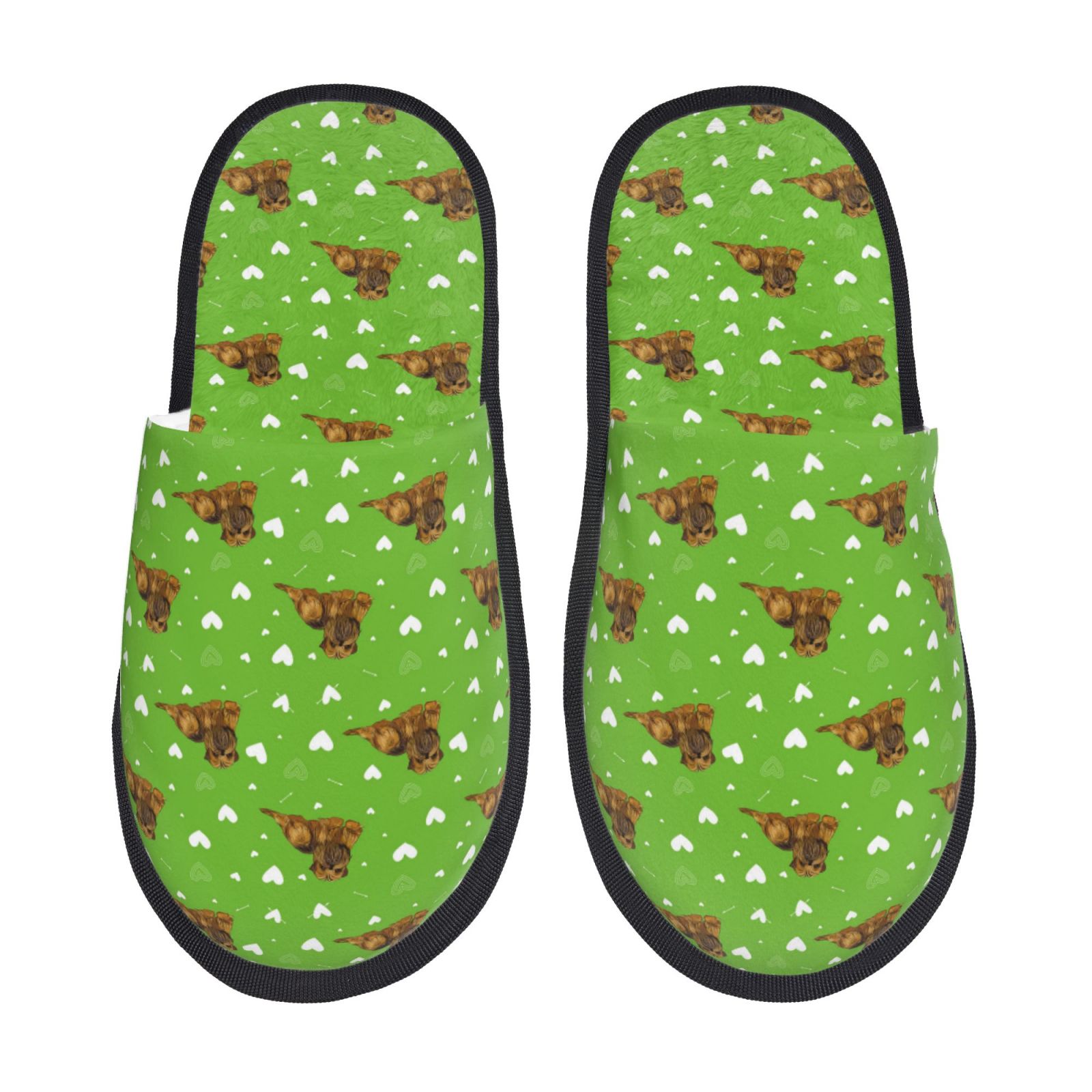 Haiem dogs on a green background Print Fuzzy Slippers for Women Plush ...