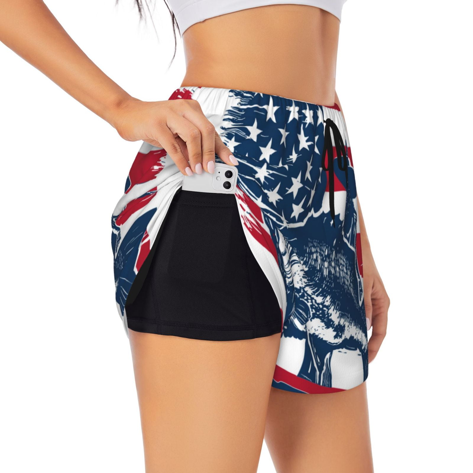 Haiem fisherman fishing with USA flag Pattern Women's 2 in 1 Running ...
