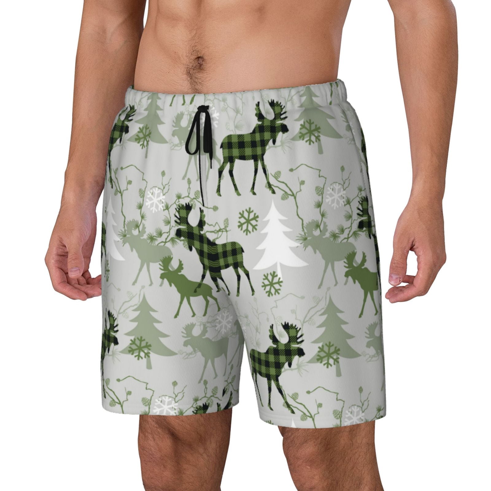 Haiem green plaid Moose tree Mens Swim Trunks with Compression Liner 2 ...