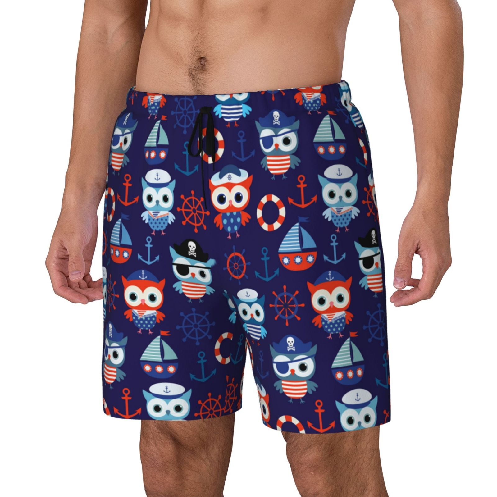 Haiem pirate owls and boats Pattern Mens Swim Trunks with Compression ...