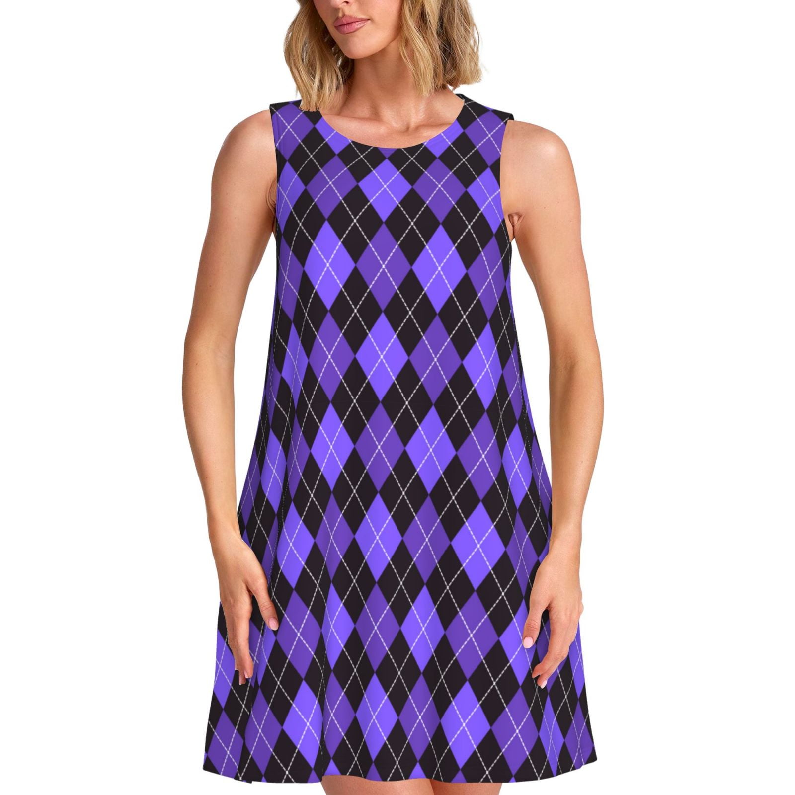Haiem purple argyle for Women’s Summer Dresses – Casual Sleeveless Tank Loose Sundress ...