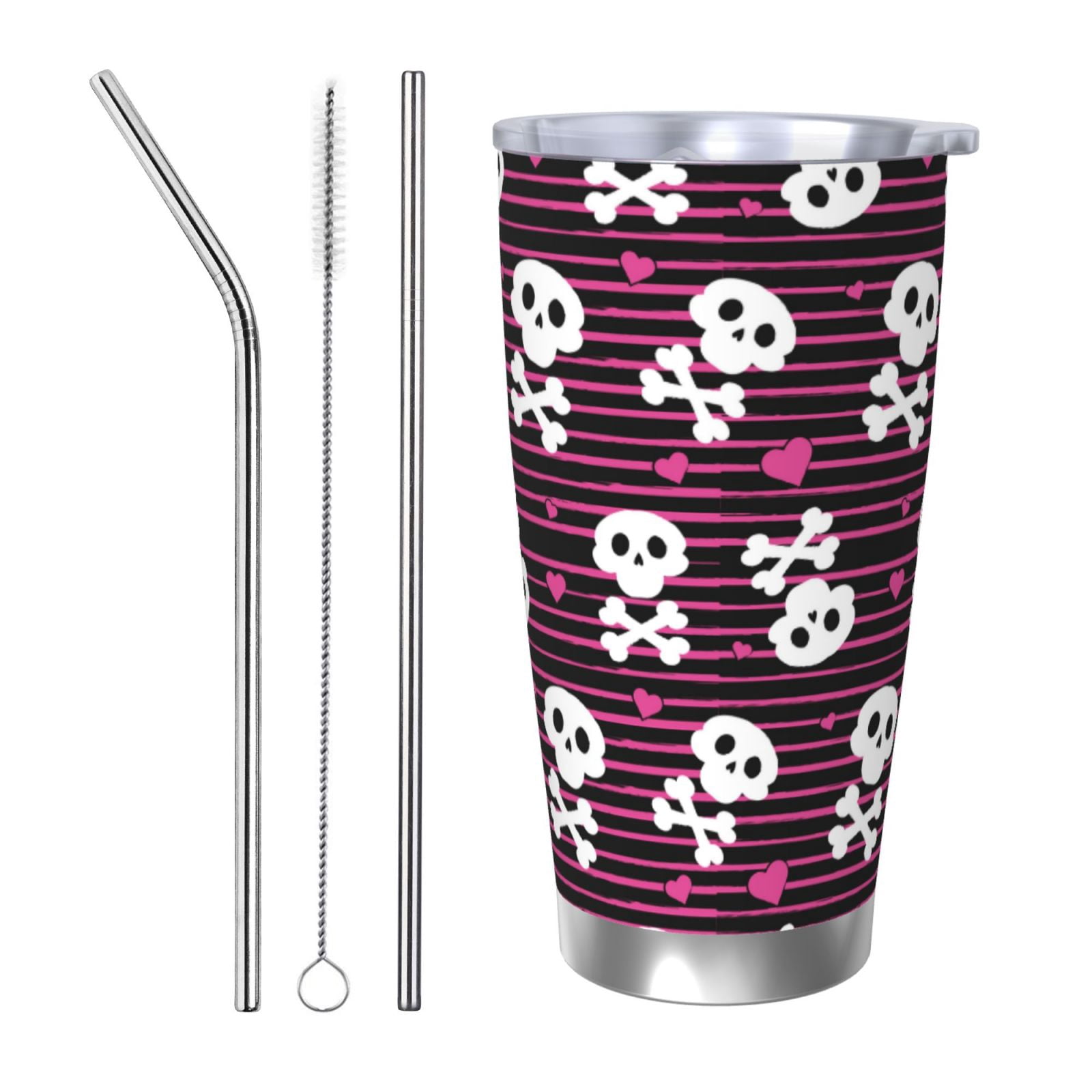 Haiem skull with hearts Printed 20oz Straight Skinny Car Cups With ...