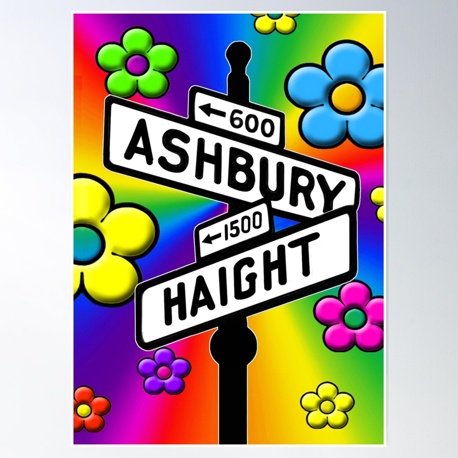 Haight Ashbury Flowers Street Sign Poster Wall Art, Modern Wall Decor ...