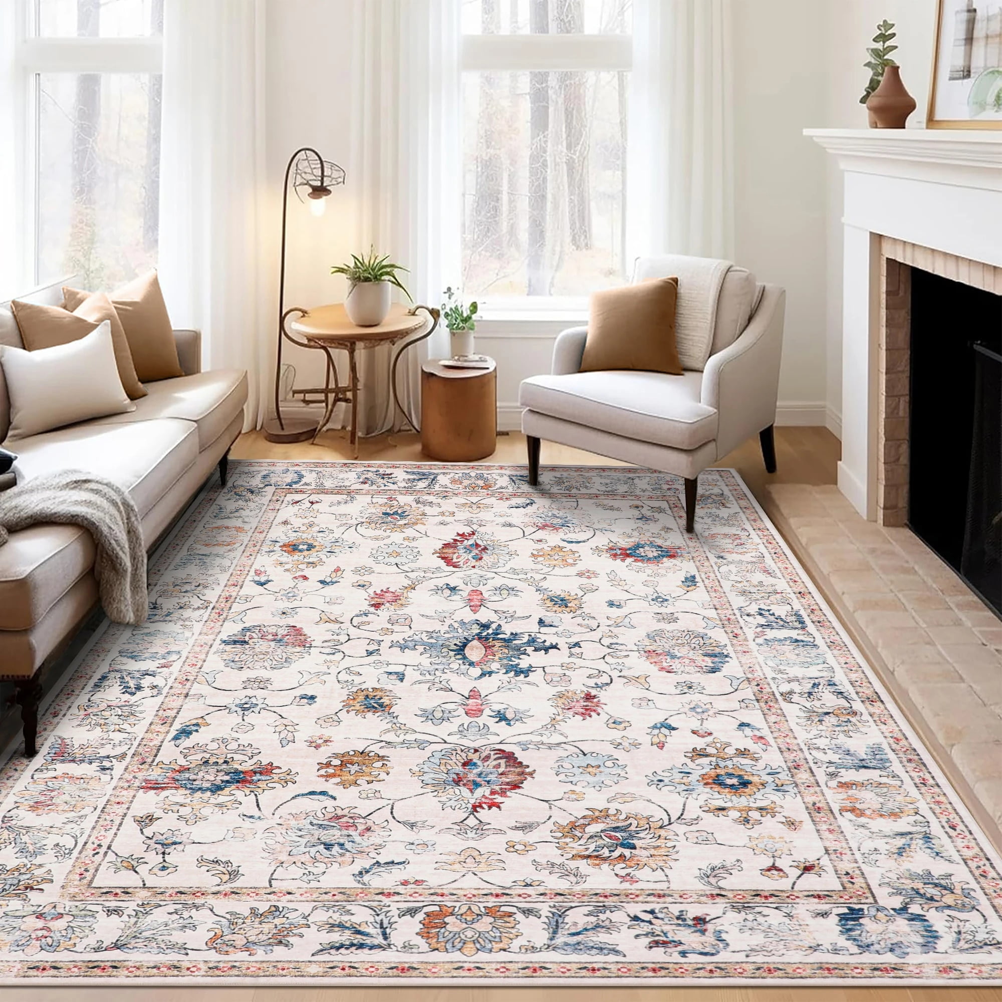 HaiiMeid 5'x7' Vintage Floral Oriental Rug, Machine Washable for Living ...