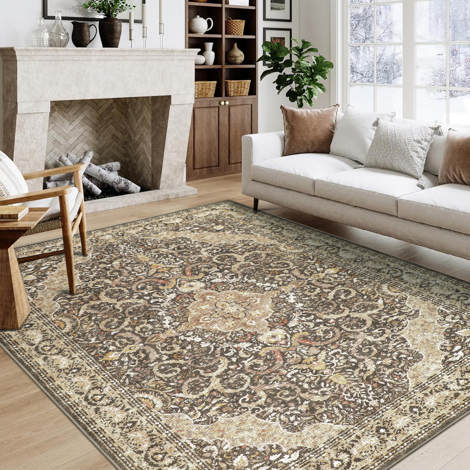5'x7' Traditional Area Rugs for Living Room, Non-Slip Indoor Thin ...