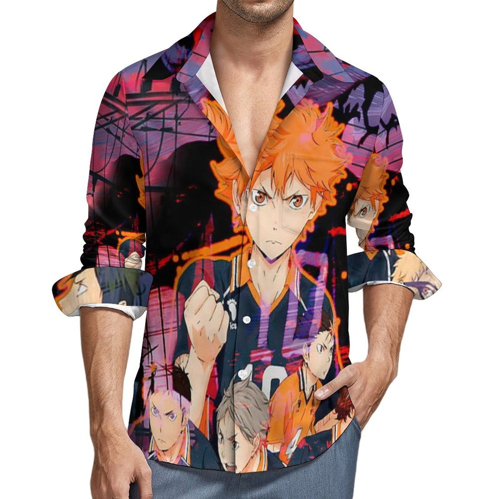 Haikyu!! Anime Button Down Shirts For Mens Daily Casual Large Long ...
