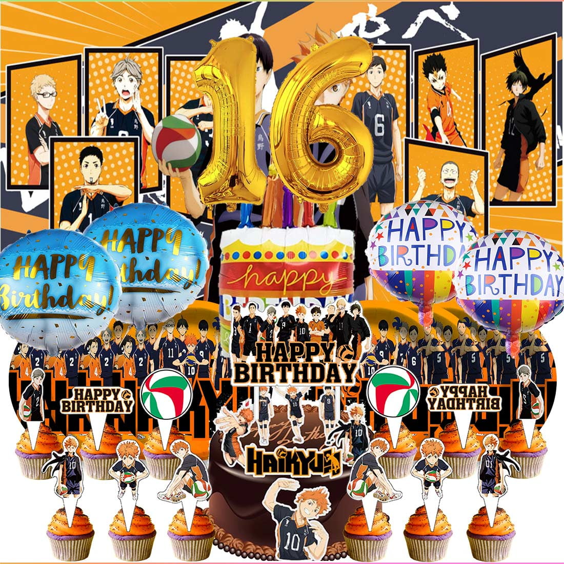 Haikyuu 16th Tableware Balloons Cake Toppers Backdrop Banner Supplies ...