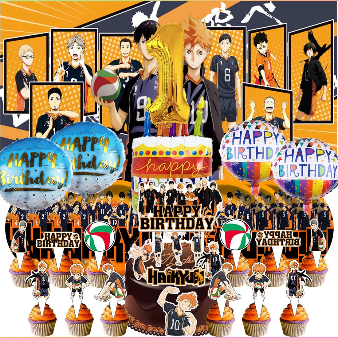 Haikyuu 1st Tableware Balloons Cake Toppers Backdrop Banner Supplies ...
