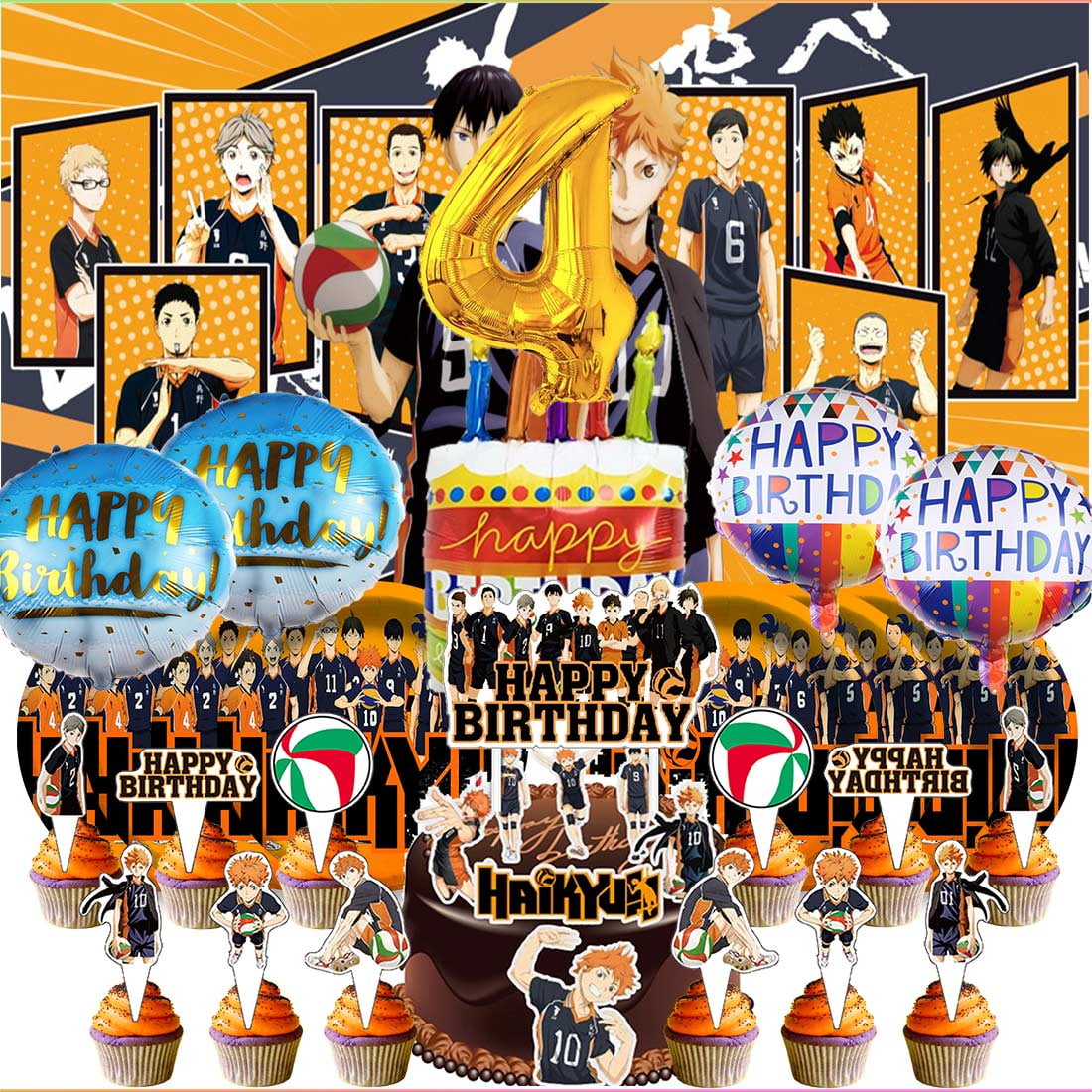 Haikyuu 4th Tableware Balloons Cake Toppers Backdrop Banner Supplies ...