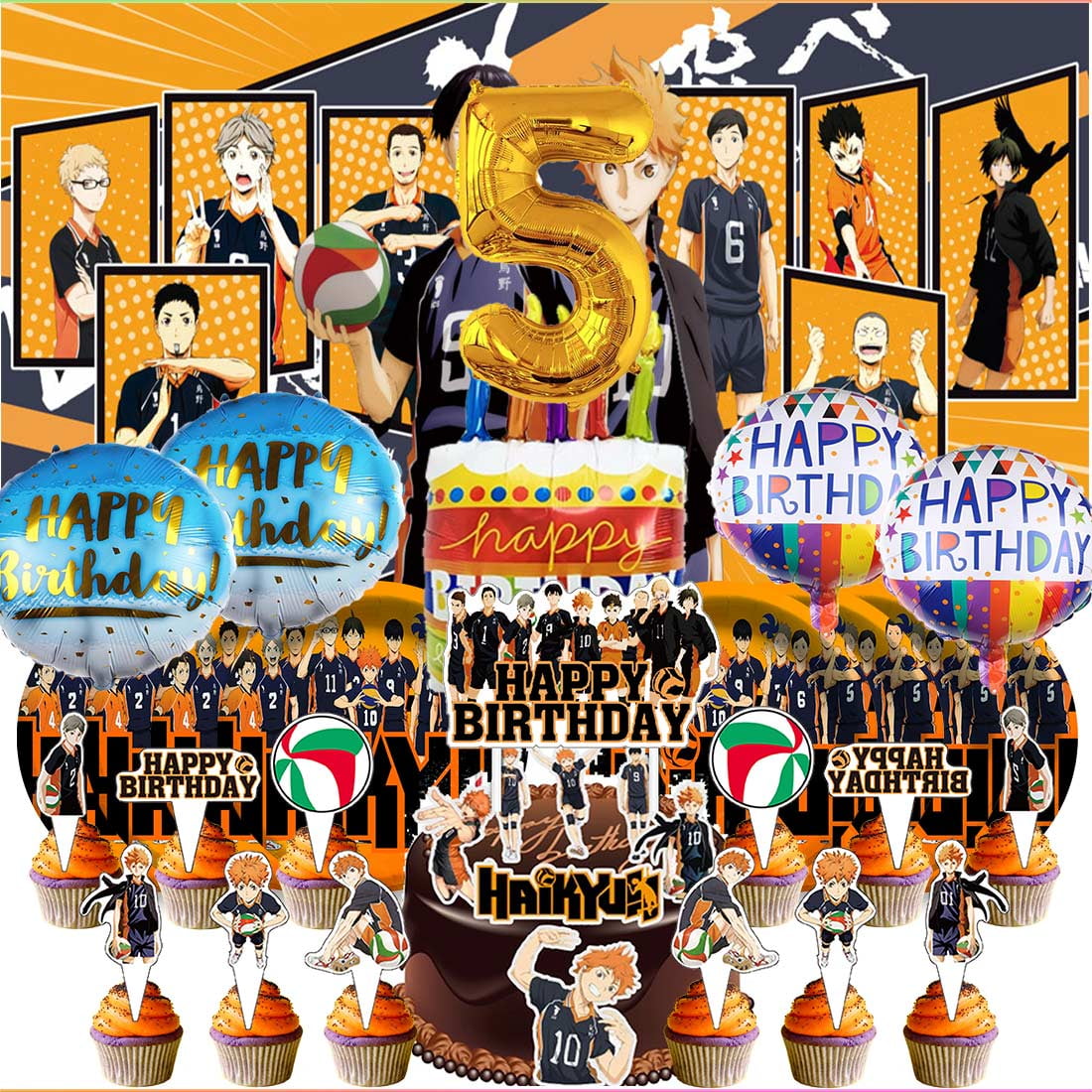 Haikyuu 5th Tableware Balloons Cake Toppers Backdrop Banner Supplies ...
