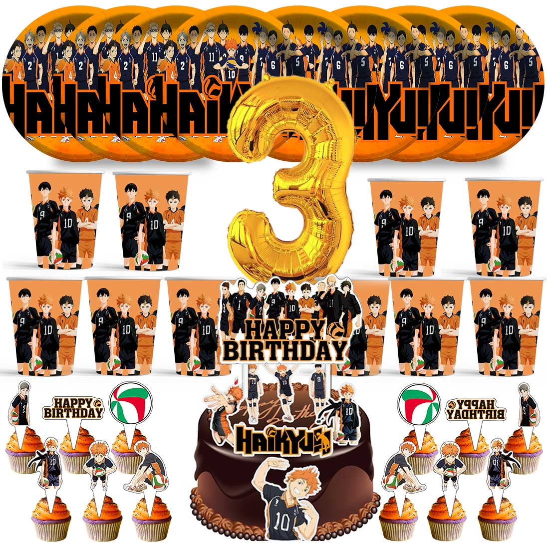 Haikyuu Birthday 3rd Cups Party Supplies Plates Fans Decorations Cake ...