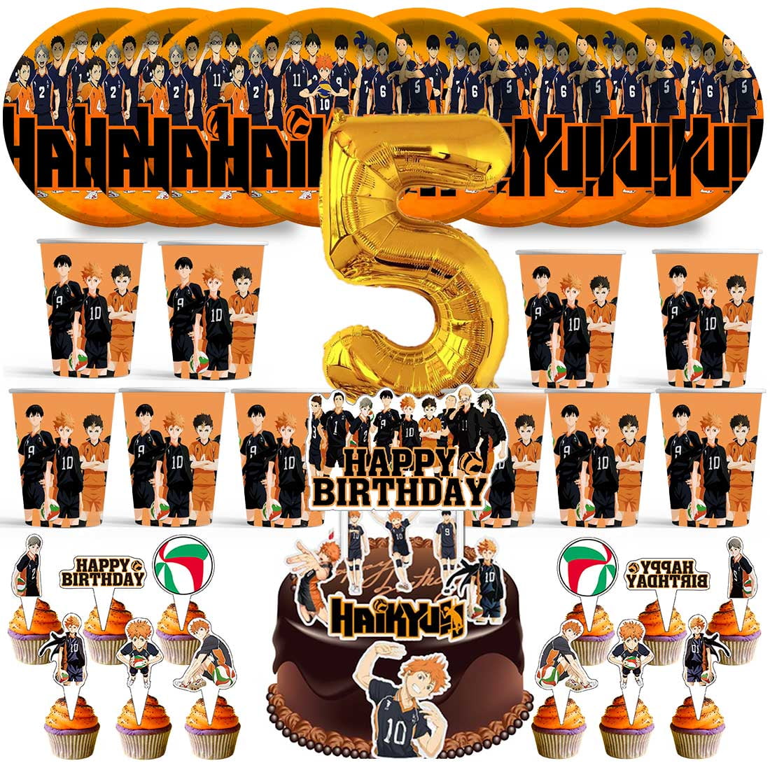 Haikyuu Birthday 5th Cups Party Supplies Plates Fans Decorations Cake ...