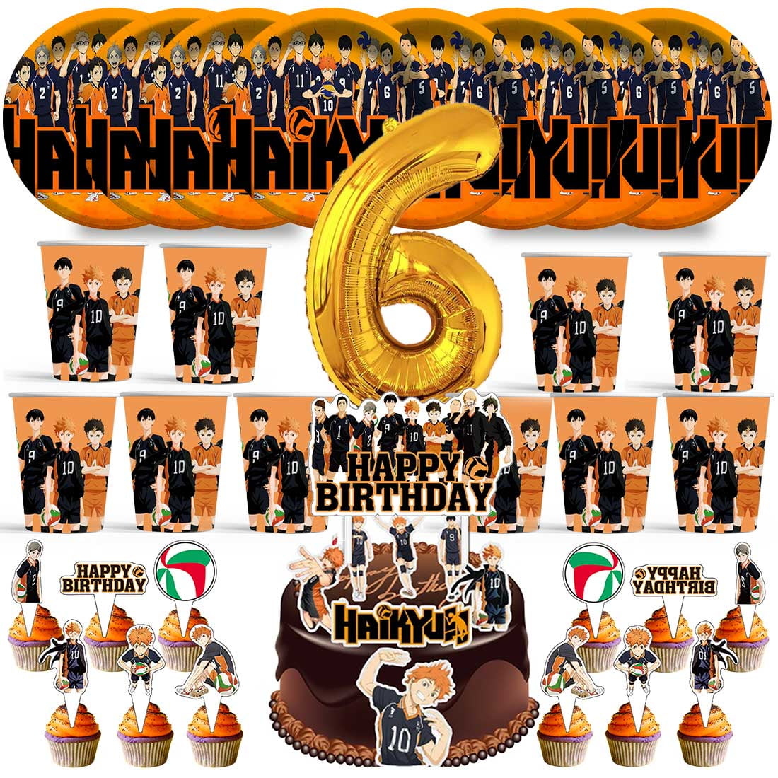 Haikyuu Birthday 6th Cups Party Supplies Plates Fans Decorations Cake ...