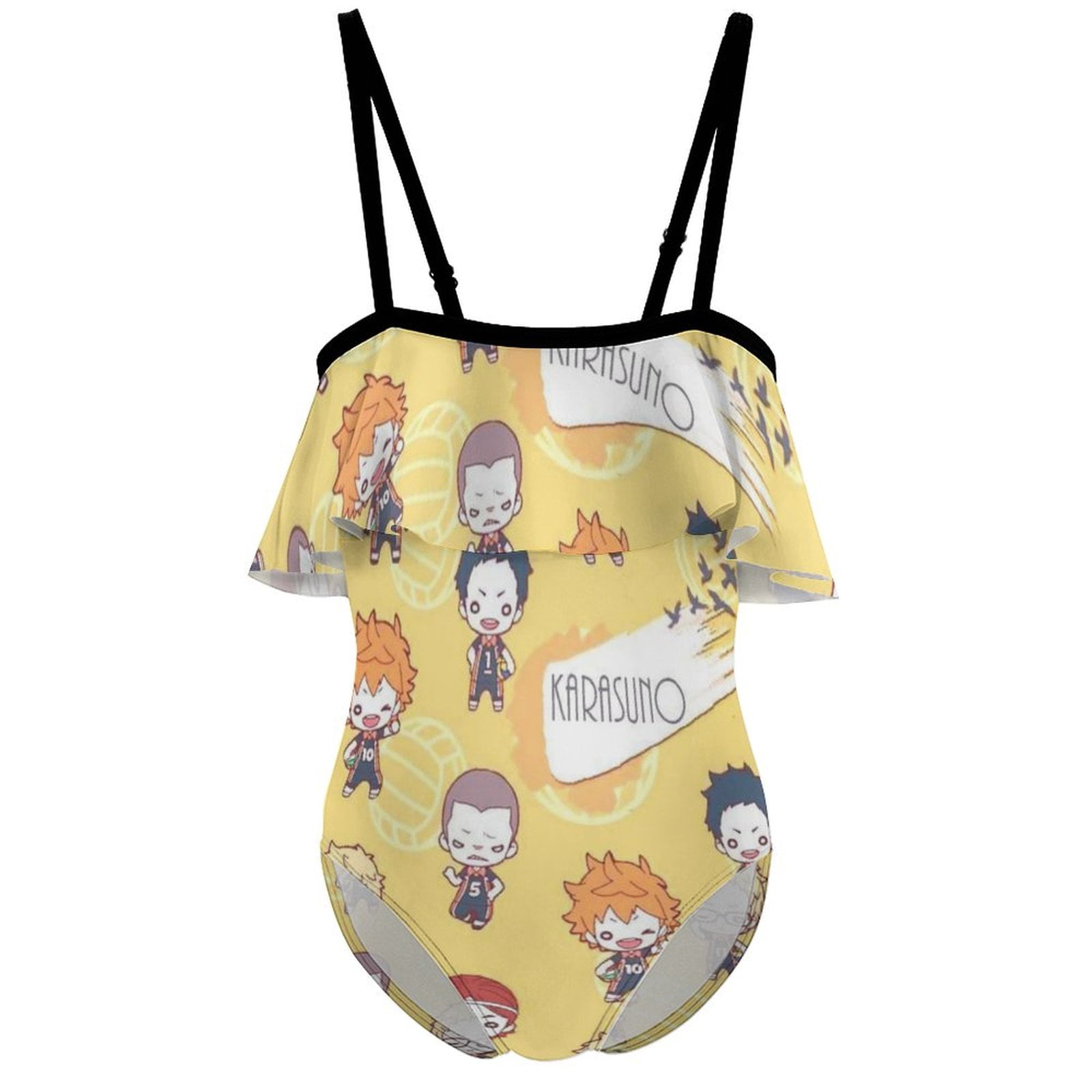 Haikyuu Cartoon Children's Swimsuit Adjustable Off Shoulder Ruffle ...