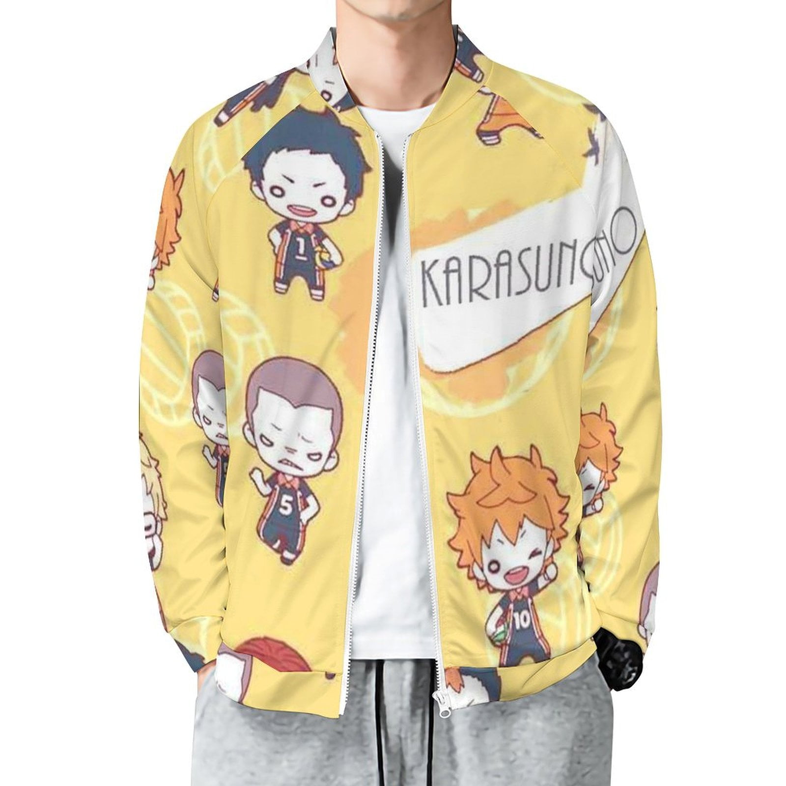 Haikyuu Cartoon Fashion Jacket Mens Windbreaker Coat Lightweight Zipper ...