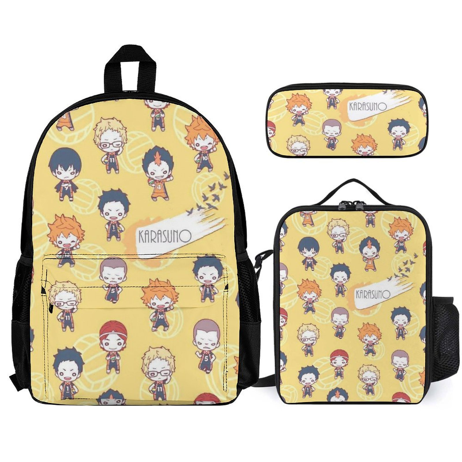 Haikyuu Cartoon Schoolbag 3-Pieces Set With Pencil Case Lunch Bag ...
