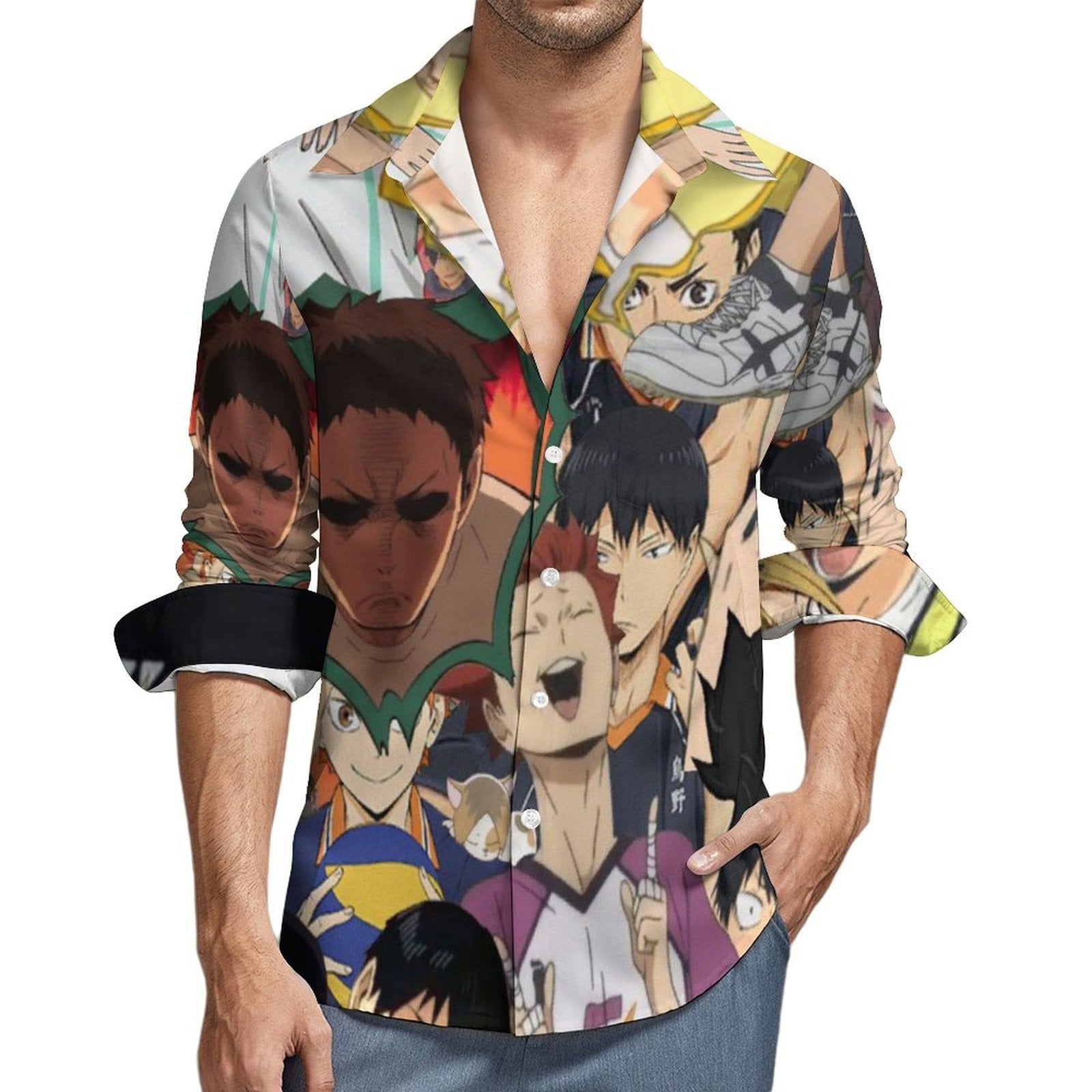 Haikyuu Characters Button Down Shirts For Mens Daily Casual Large Long ...